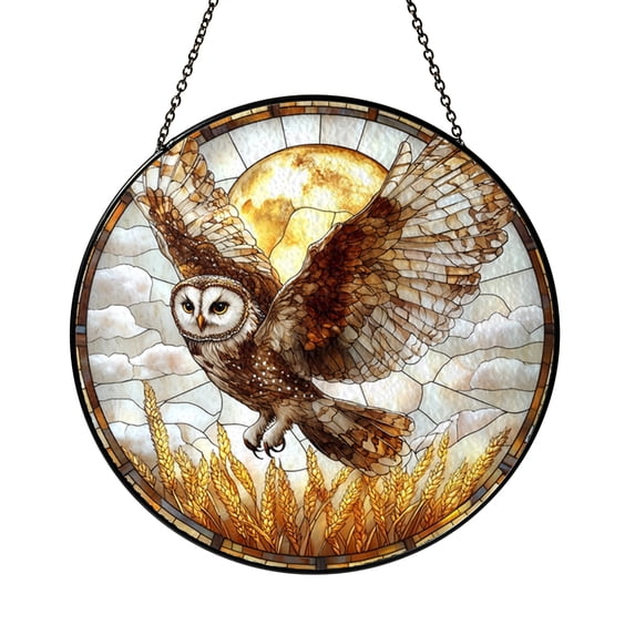 Wheat Field Owl Window Suncatcher, Decorative Stained Glass Inspired ...