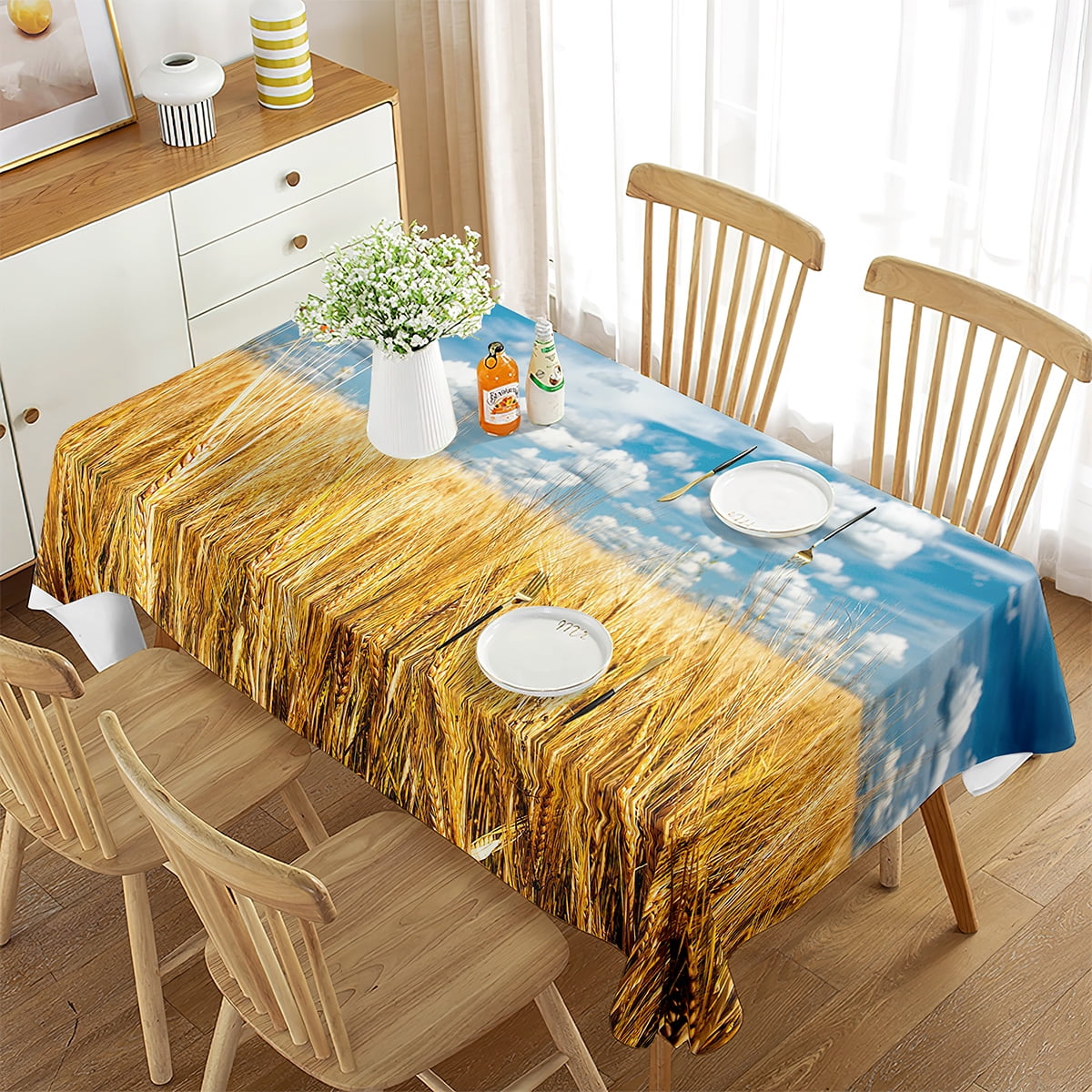 Wheat Field Tablecloth Rectangle Wrinkle Resistant Contemporary Cover ...