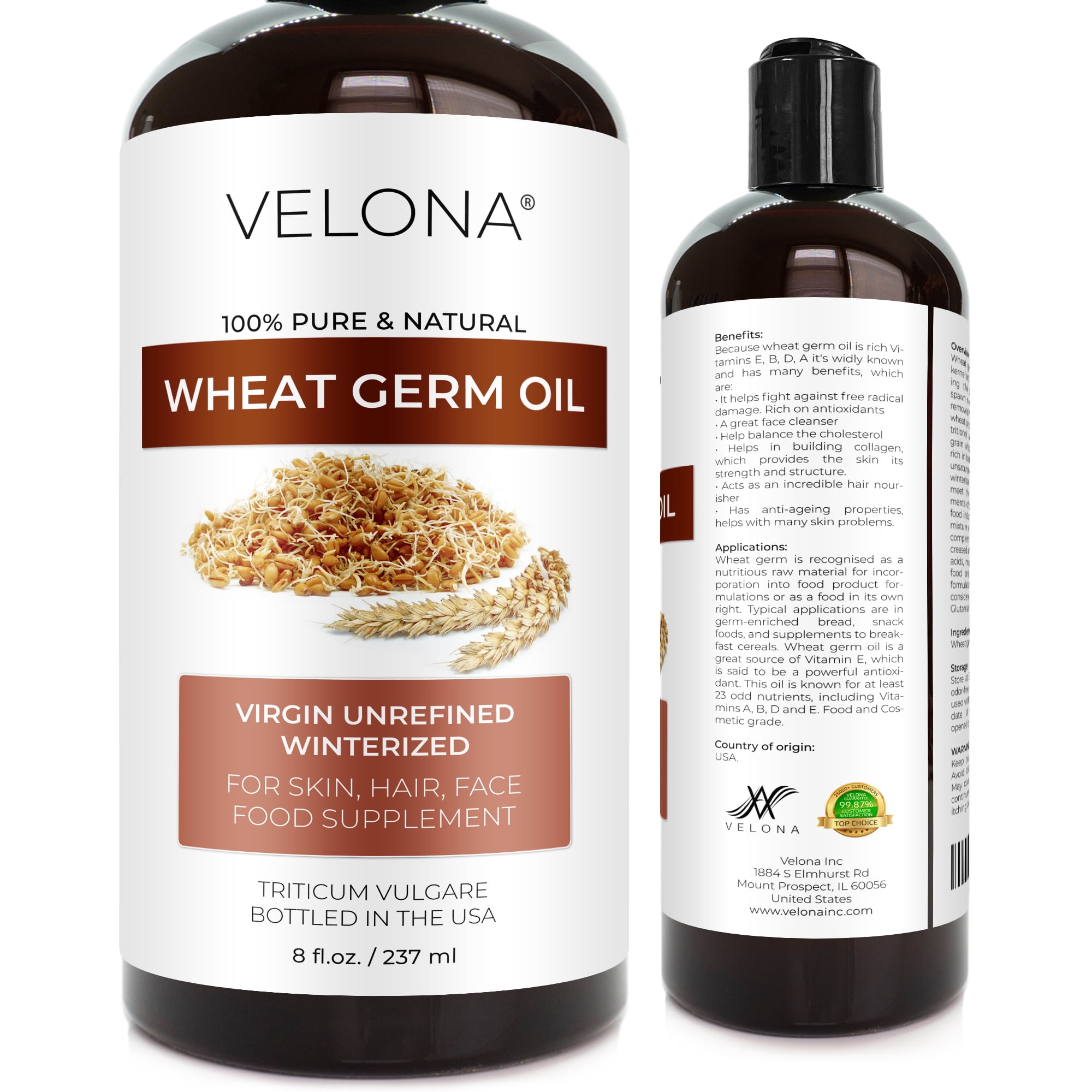 Velona's 100% Pure Wheat Germ Oil - 8 oz | Vegan, Winterized for ...