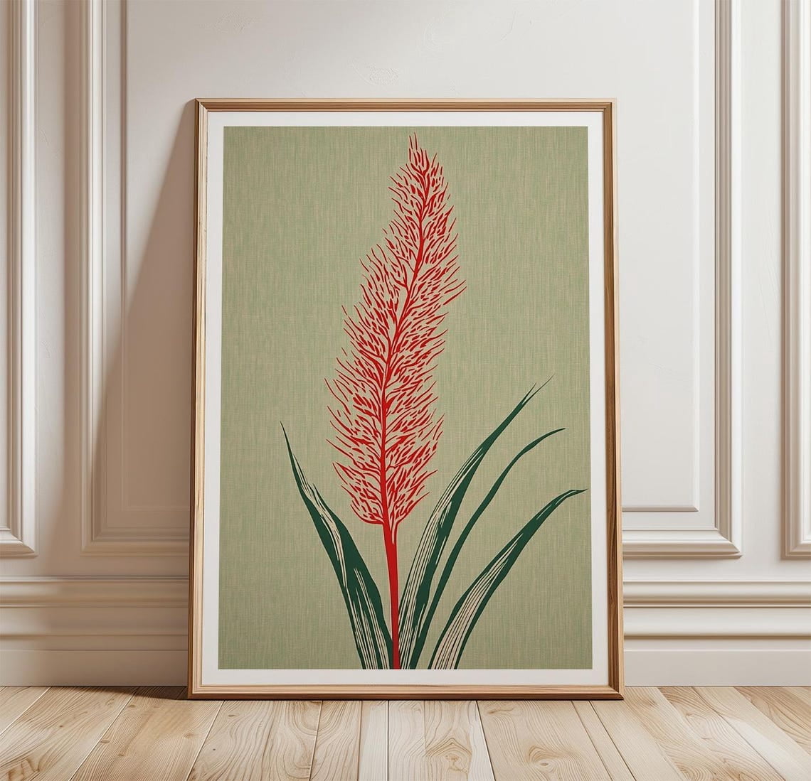 Wheat Stem Poster Botanical Wall Art Minimal Red Grain Illustration ...