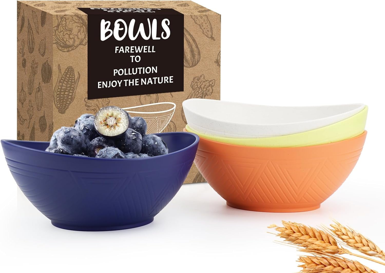 Wheat Straw Bowls Set Serving Bowls Plastic Bowls Reusable 26oz ...