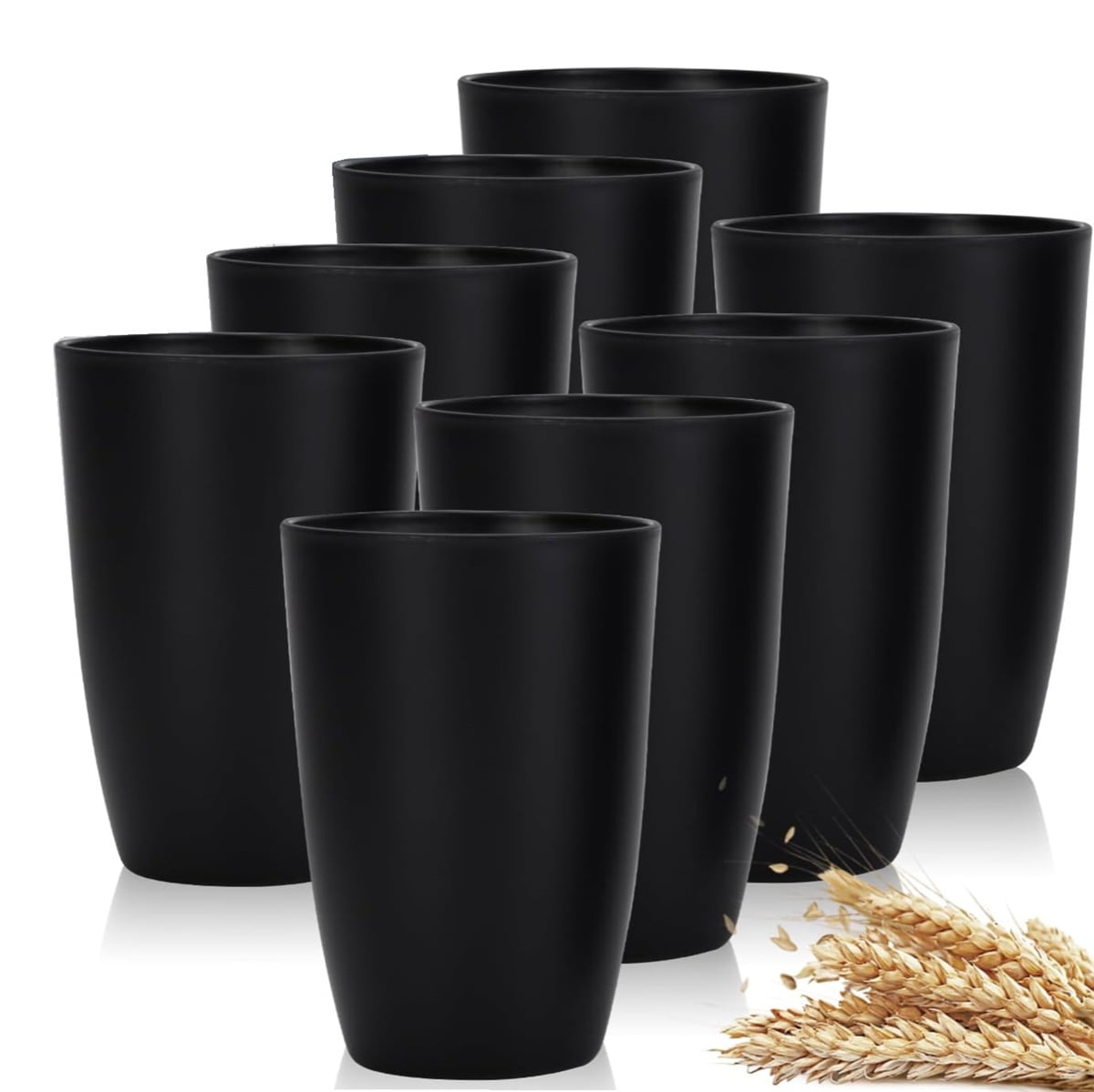 Wheat Straw Cups 13.6 OZ Set of 8,Unbreakable Drinking Cups,Black ...