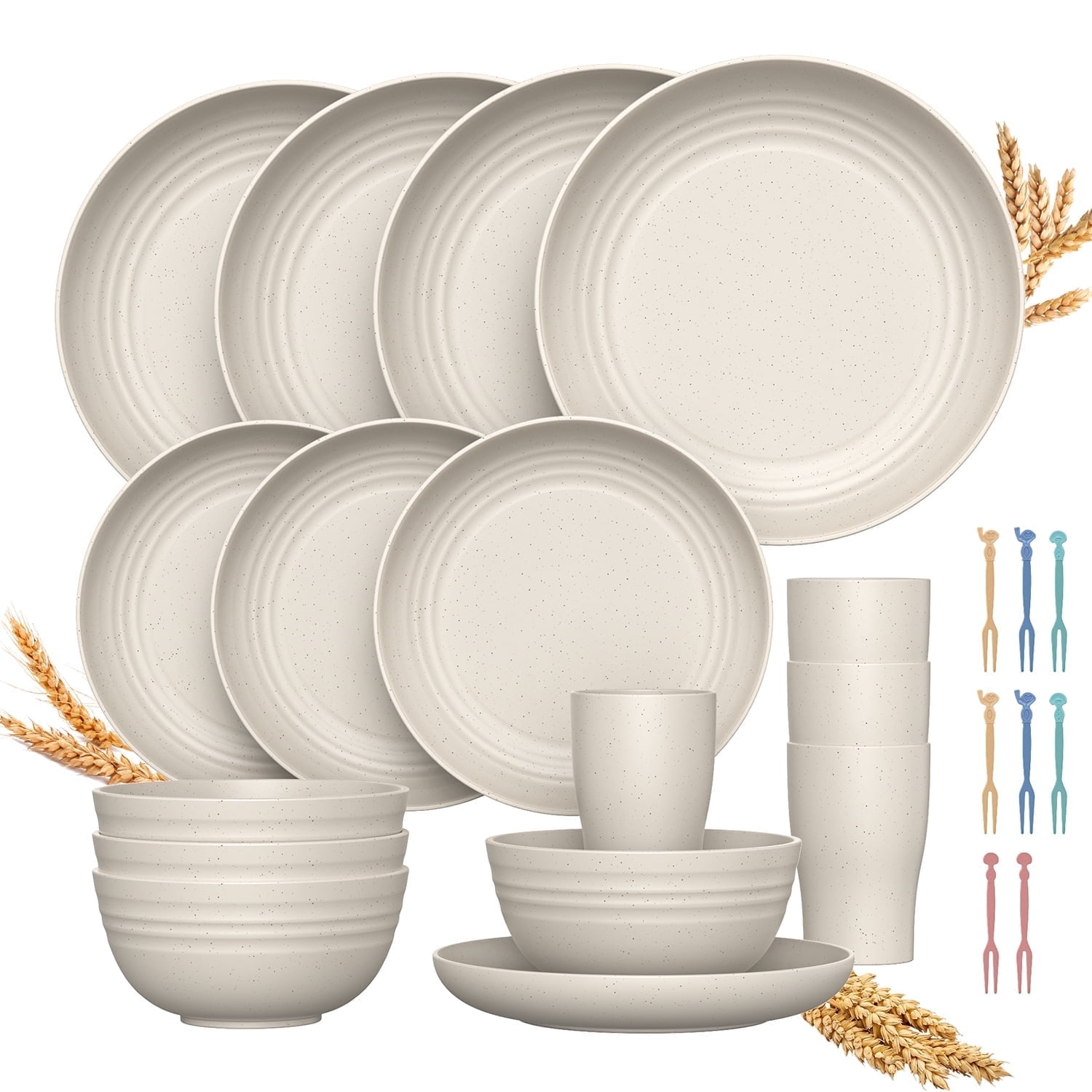 Wheat Straw Dinnerware Sets, 24 Piece Unbreakable Dinnerware Sets ...