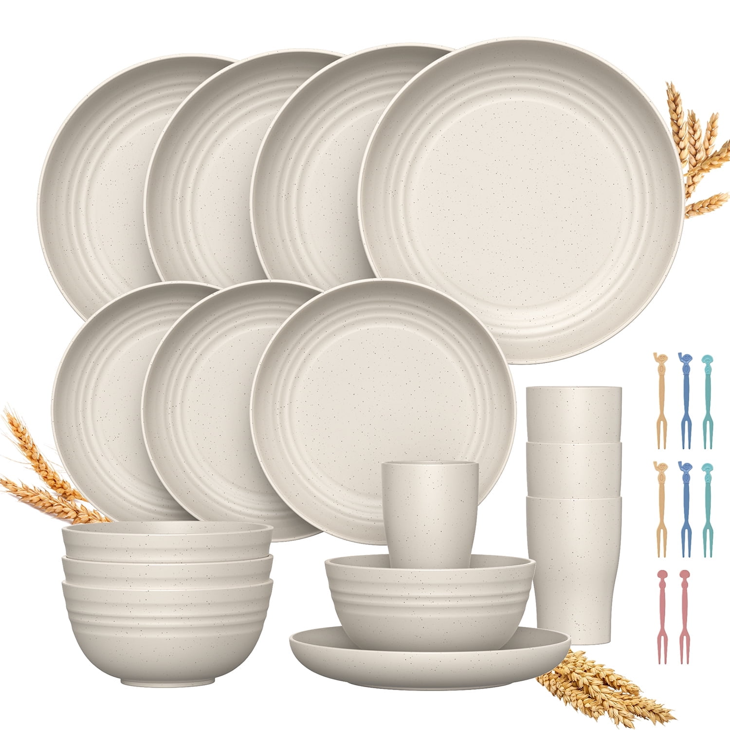 Wheat Straw Dinnerware Se, 24 Piece Unbreakable Dinnerware Sets ...