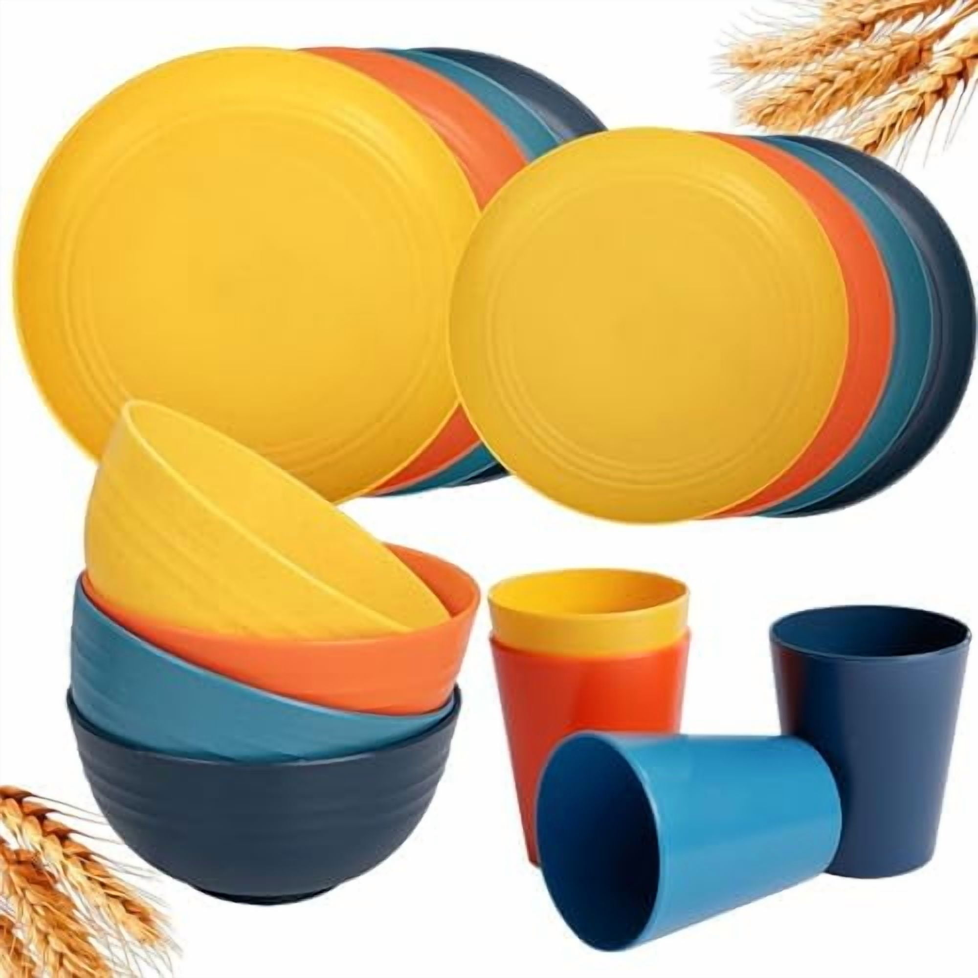 Wheat Straw Dinnerware Set, 16Pcs Unbreakable Plates And Bowls Sets of ...
