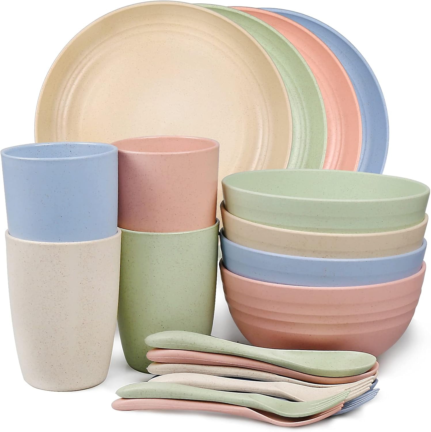 Wheat Straw Dinnerware Set, 20-Piece Unbreakable, Reusable Set for 4, Dishwasher & Microwave ...
