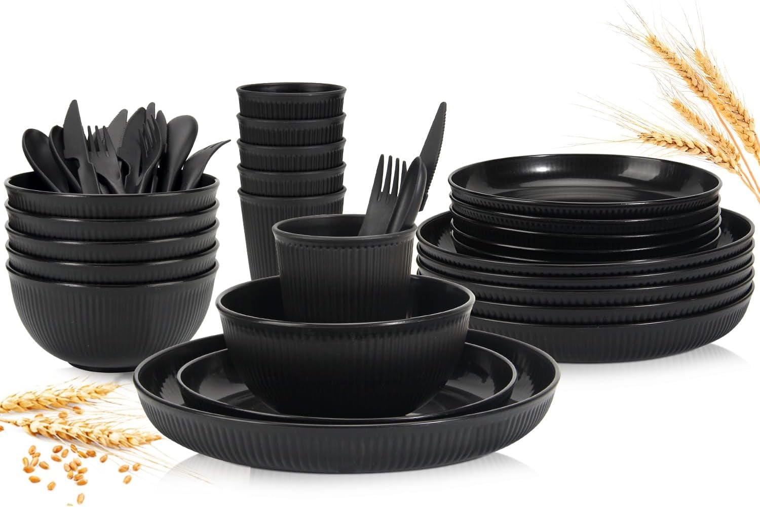 Wheat Straw Dinnerware Set | 30 pcs Plates and Bowls Sets for Kitchen ...