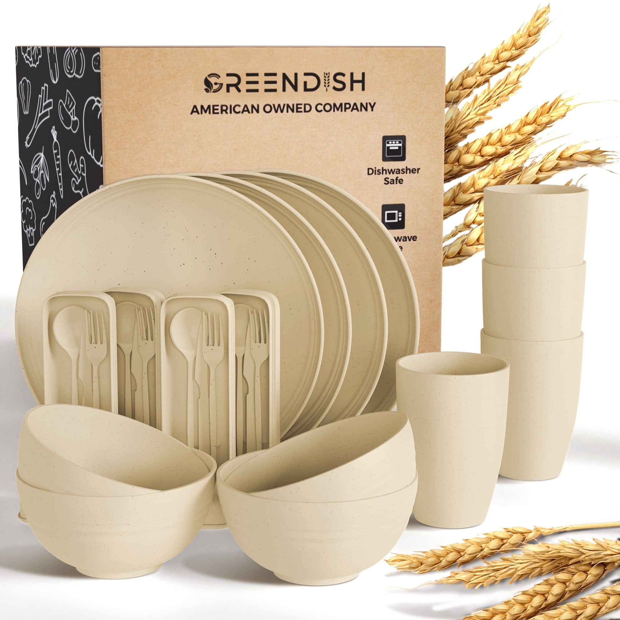 Wheat Straw Dinnerware Set - Cups, Plates and Bowls Sets for 4 with ...