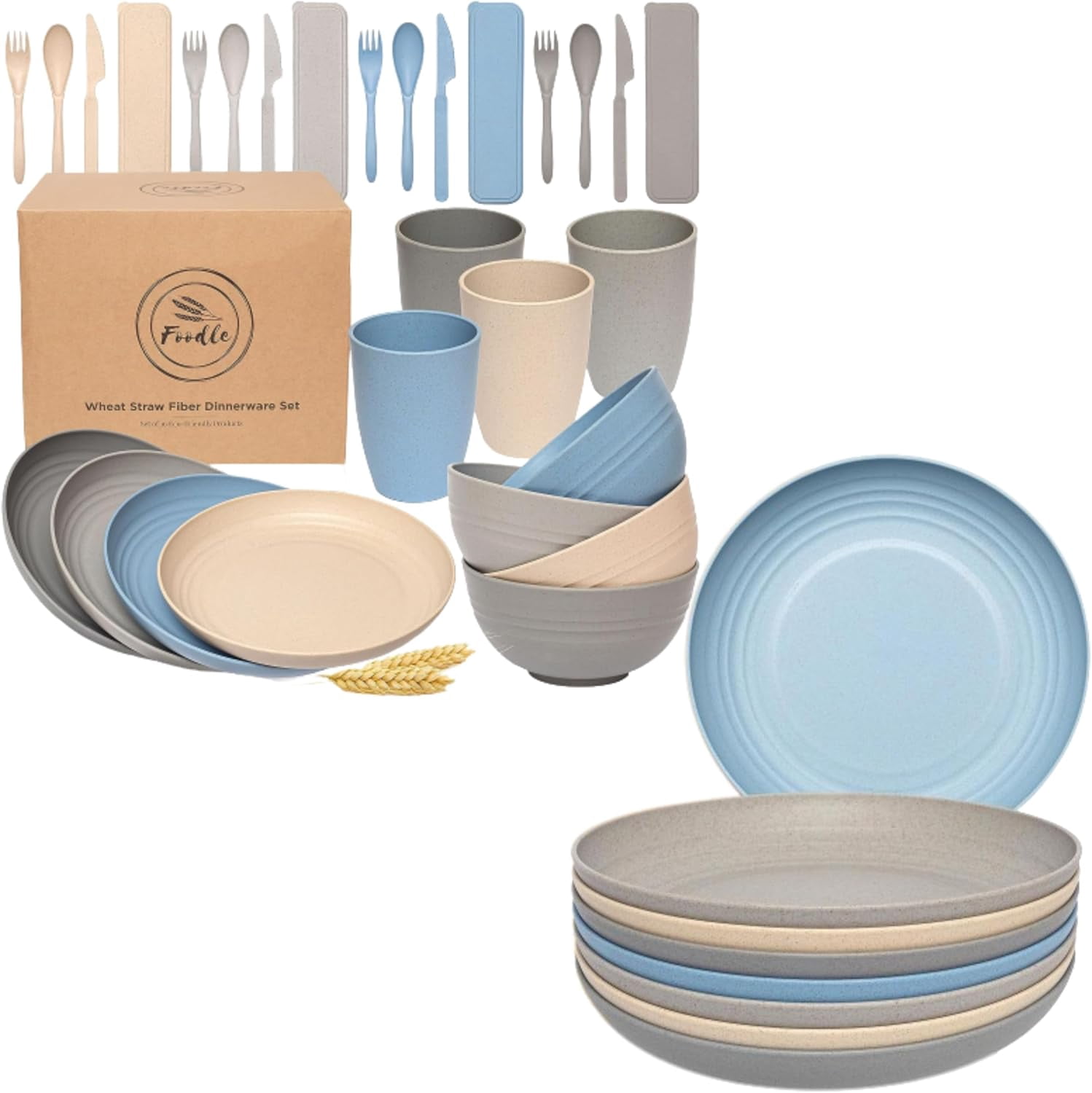 Wheat Straw Dinnerware Set + Wheat Straw Plates Bundle - Lightweight ...