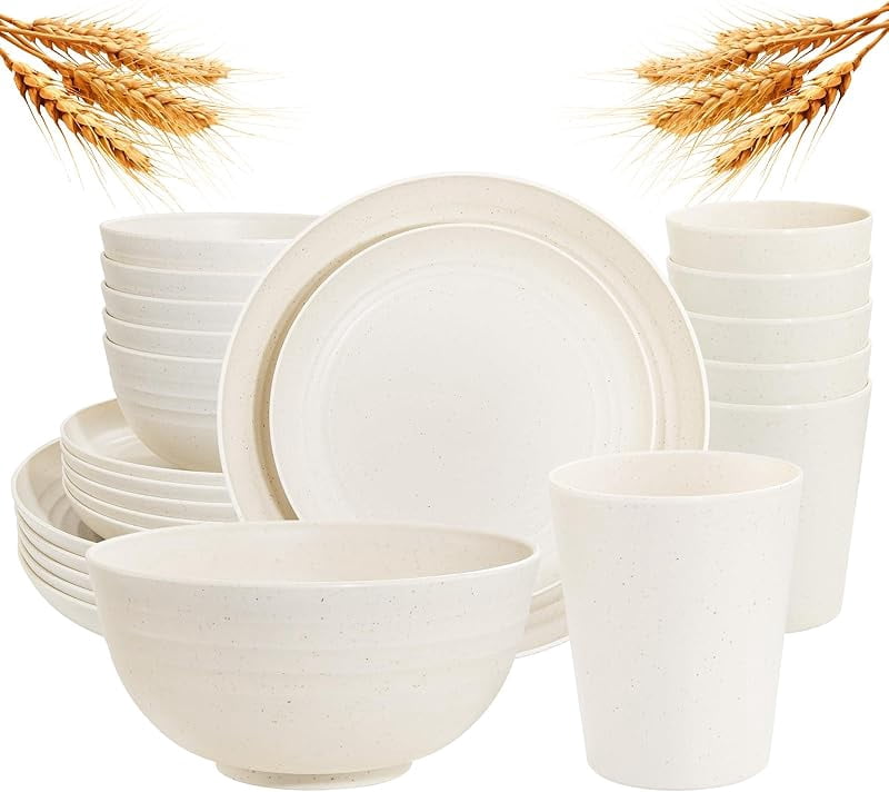 Wheat Straw Dinnerware Sets, 16PCS Plastic dinnerware Set for 4, Wheat ...