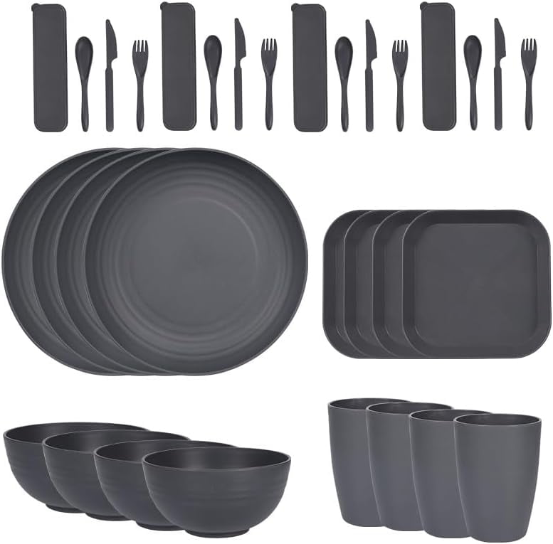 32pcs Wheat Straw Dinnerware Sets for 4 - Lightweight Unbreakable ...