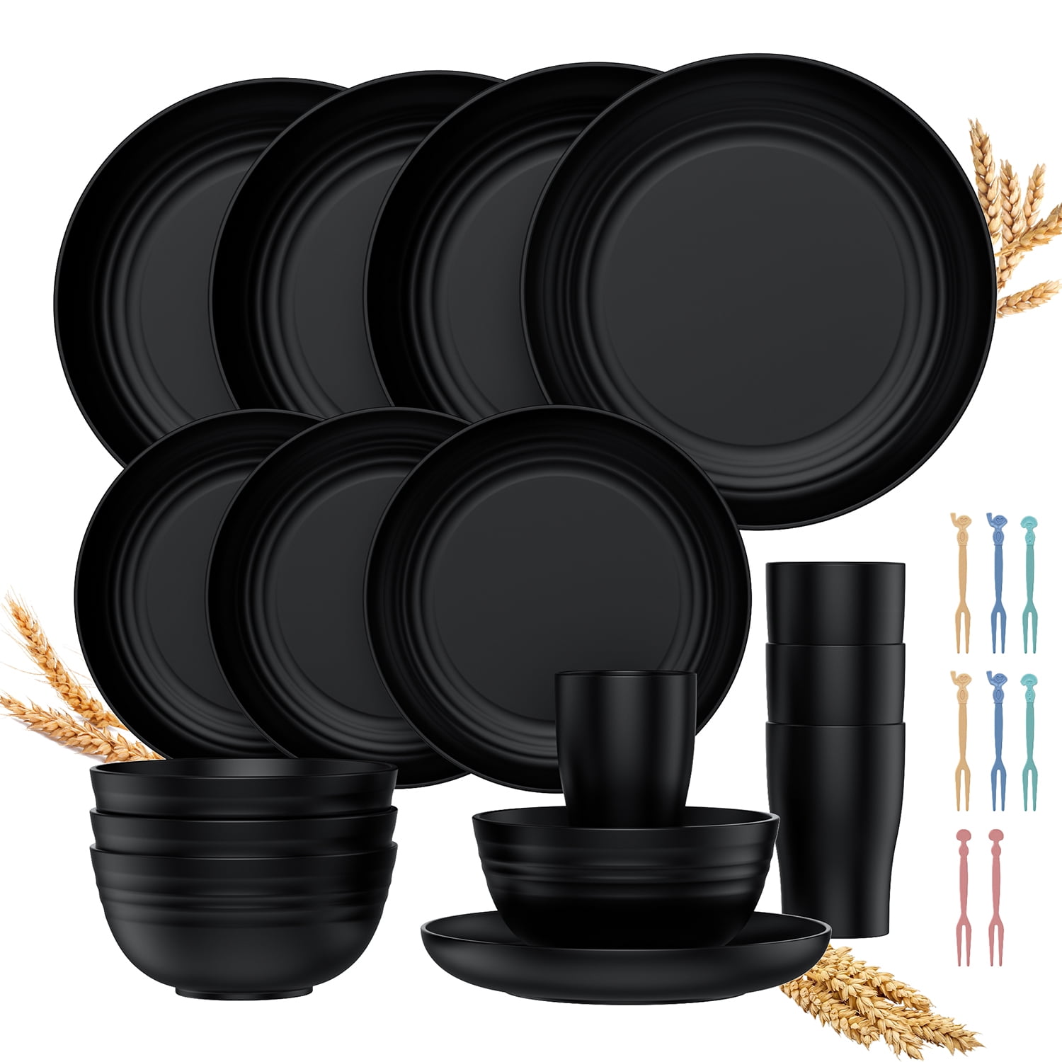 Wheat Straw Dinnerware Sets, 24 Piece Unbreakable Dinnerware Sets ...