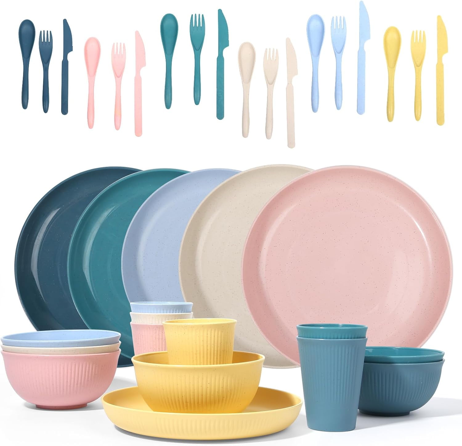 Wheat Straw Dinnerware Sets - 36 Piece Unbreakable Dinnerware Sets for ...