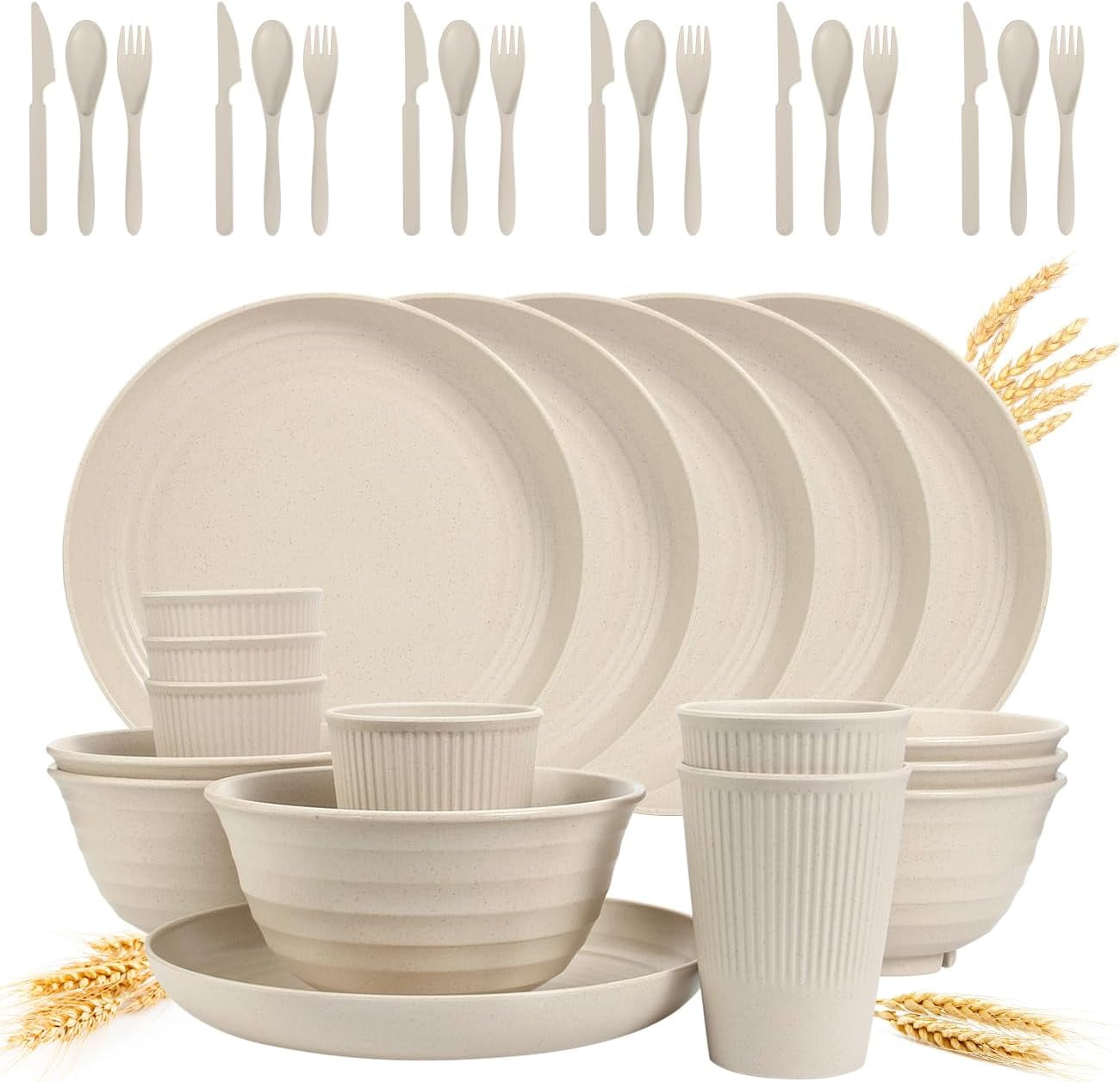 Wheat Straw Dinnerware Sets - 36 Piece Unbreakable Dinnerware Sets ...
