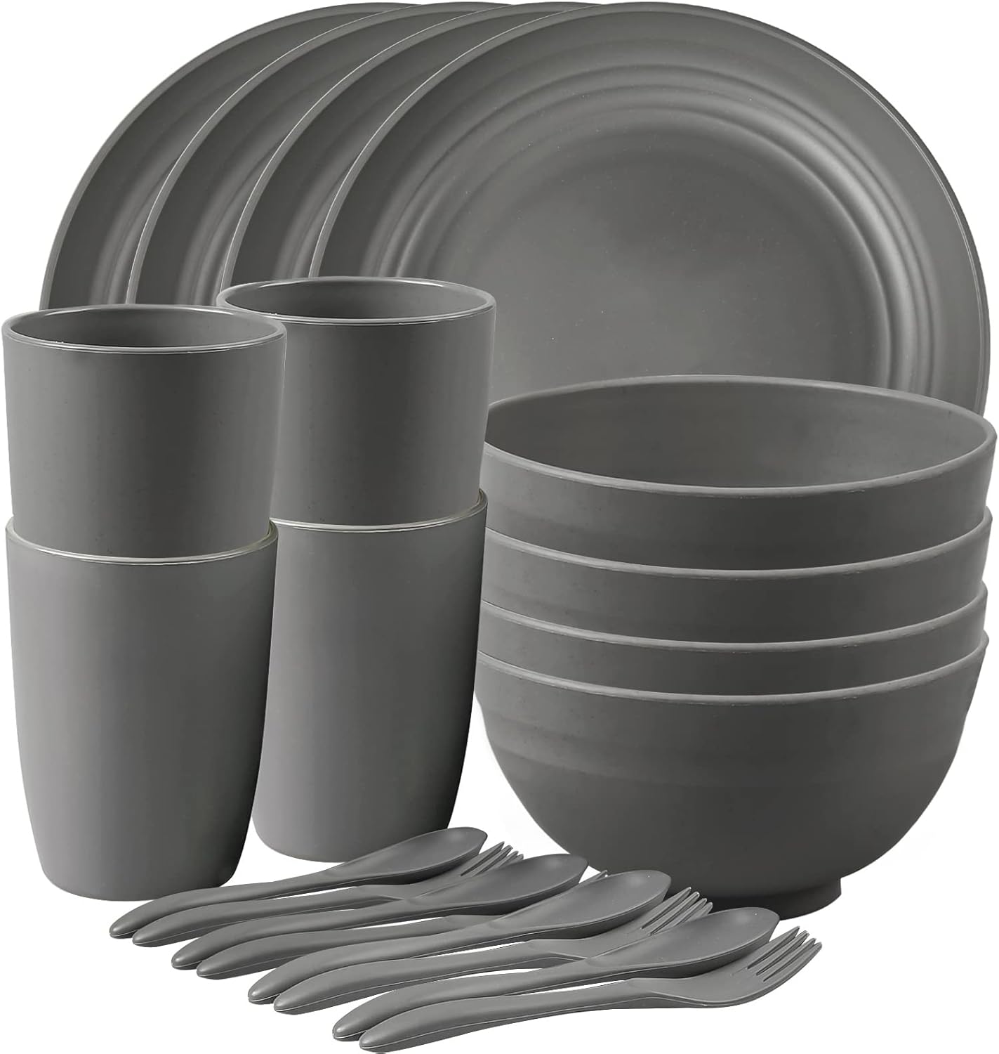 Wheat Straw Dinnerware Sets for 4, 20 PCS Unbreakable Plates and Bowls ...