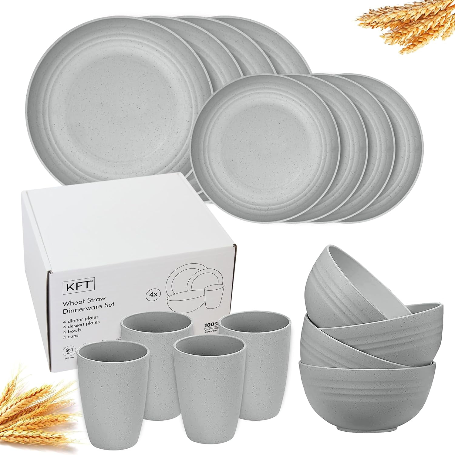 Wheat Straw Dinnerware Sets for 4 - KFT Lightweight & Unbreakable ...