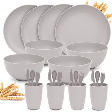 Soulgenix Wheat Straw Dinnerware Sets-18 Pcs, Reuseable Wheat Straw ...
