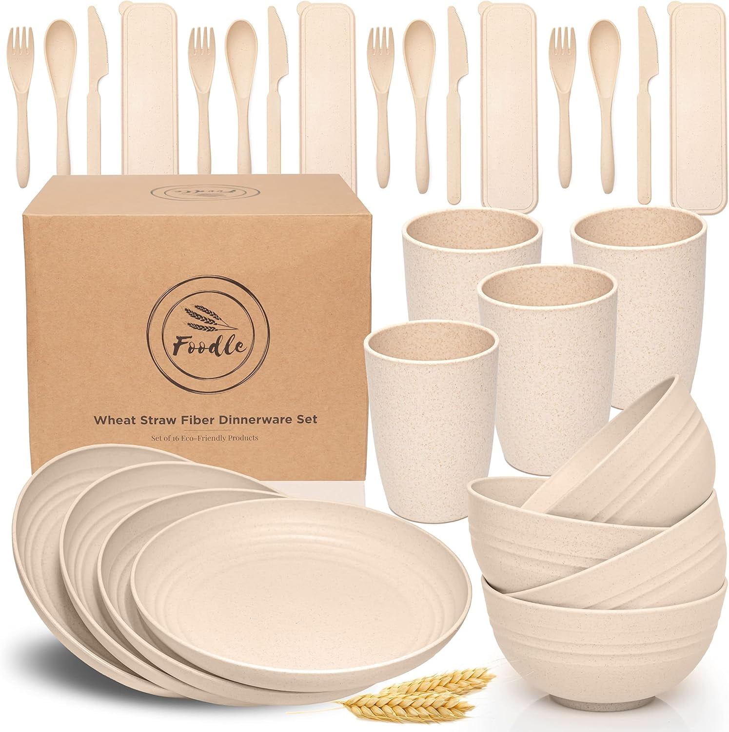 Wheat Straw Dinnerware Sets for 4 - Lightweight & Unbreakable Dishes ...