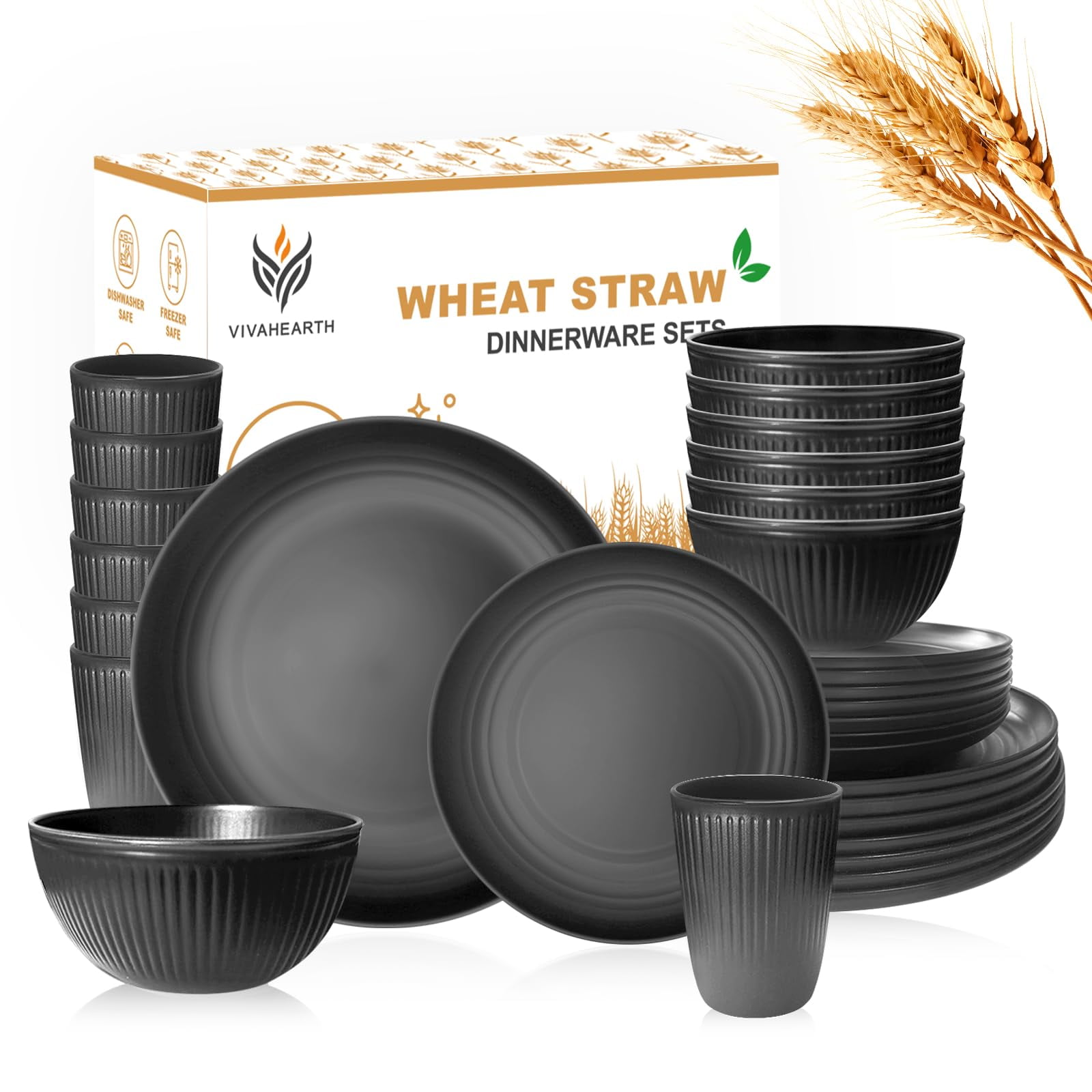 Wheat Straw Dishes Set for 8, Dinnerware Sets 32 piece, Unbreakable ...