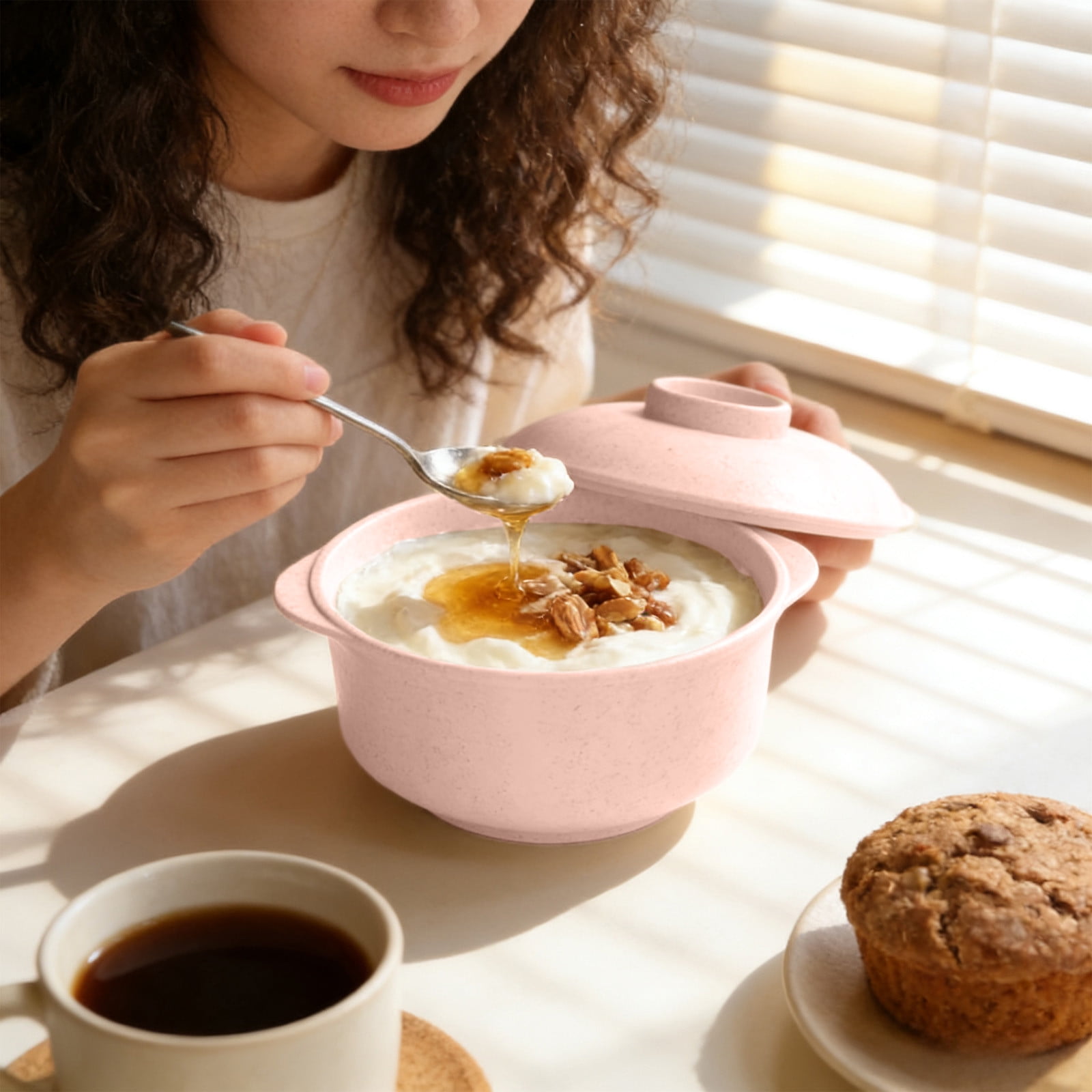 Wheat Straw Microwave Bowl Set Noodle Bowls With Lid and Spoon ...