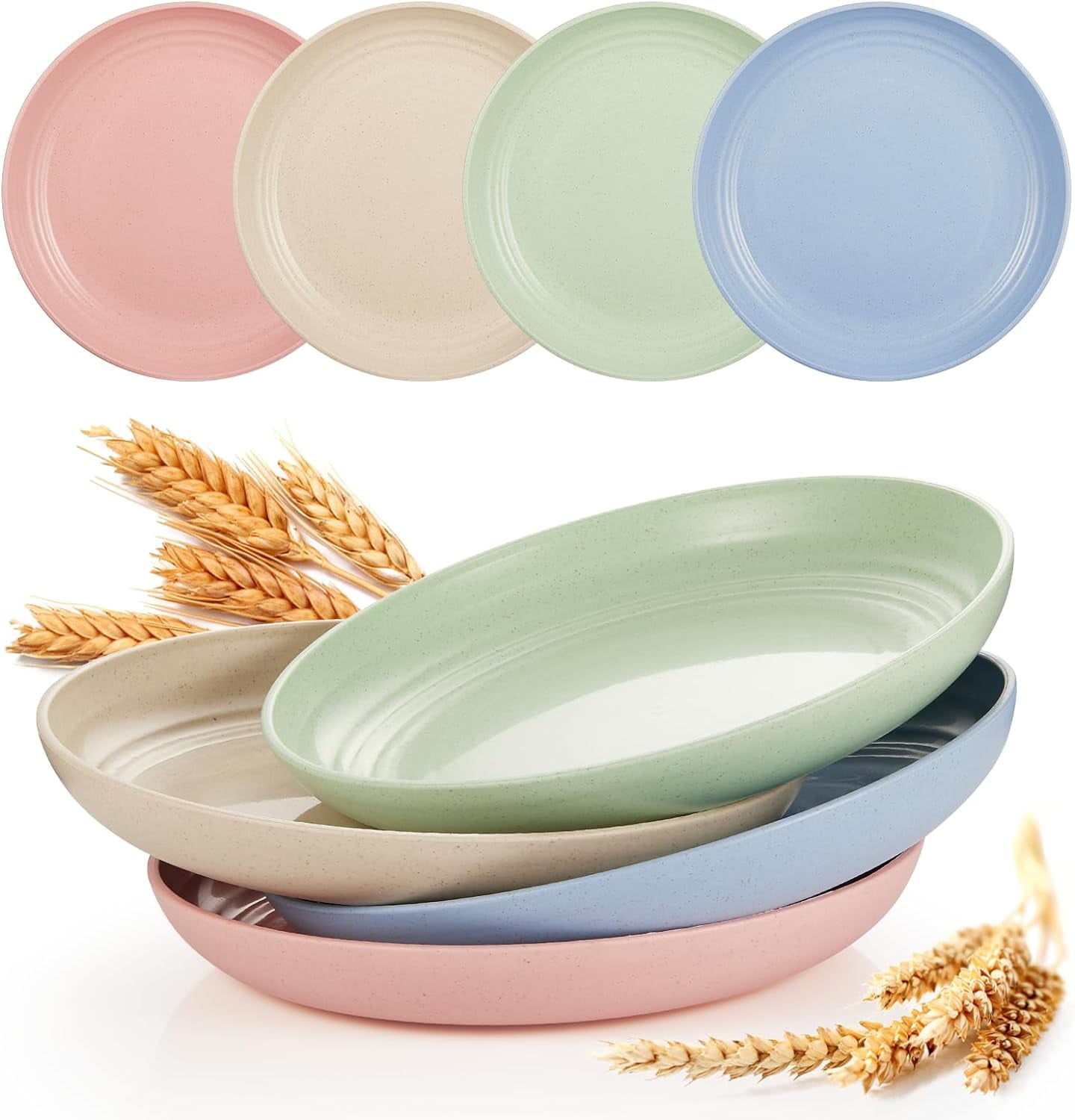 4 PACK Unbreakable Dinner Plates, 7.8 Inch Wheat Straw Plates, Reusable ...