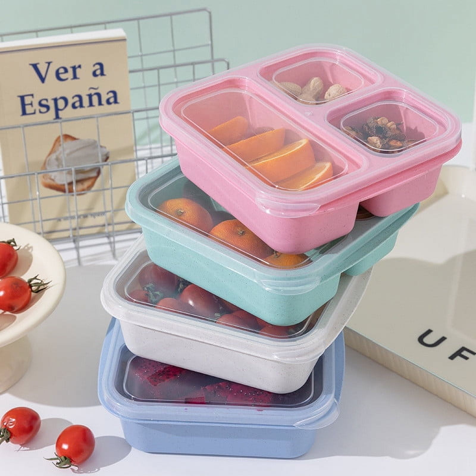Wheat Straw Snack Box with Three Compartments, Reusable and Leak ...