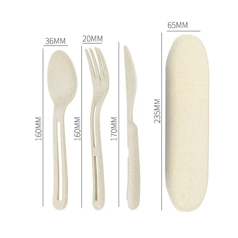 Wheat Straw Tableware Set Eco Friendly 3In1 Cutlery Picnic Tableware ...