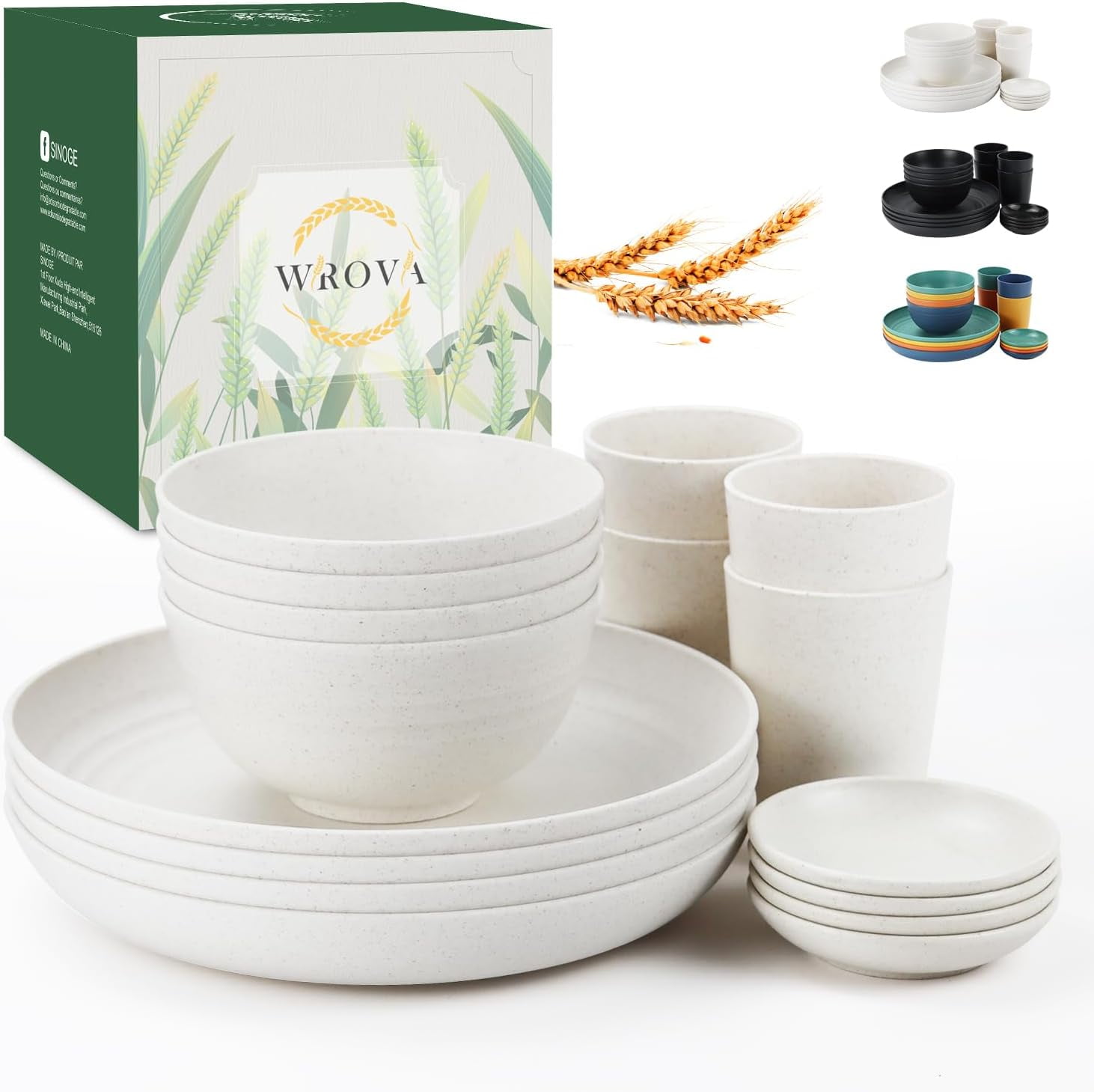 Wheat straw bowl and plate sets of 16 with cups - Unbreakable plastic ...