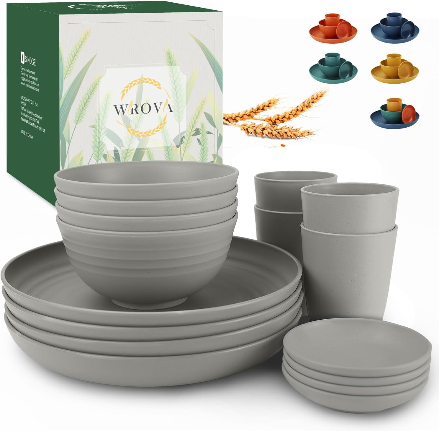 Wheat straw plates and bowls sets of 16 - Unbreakable wheat straw ...