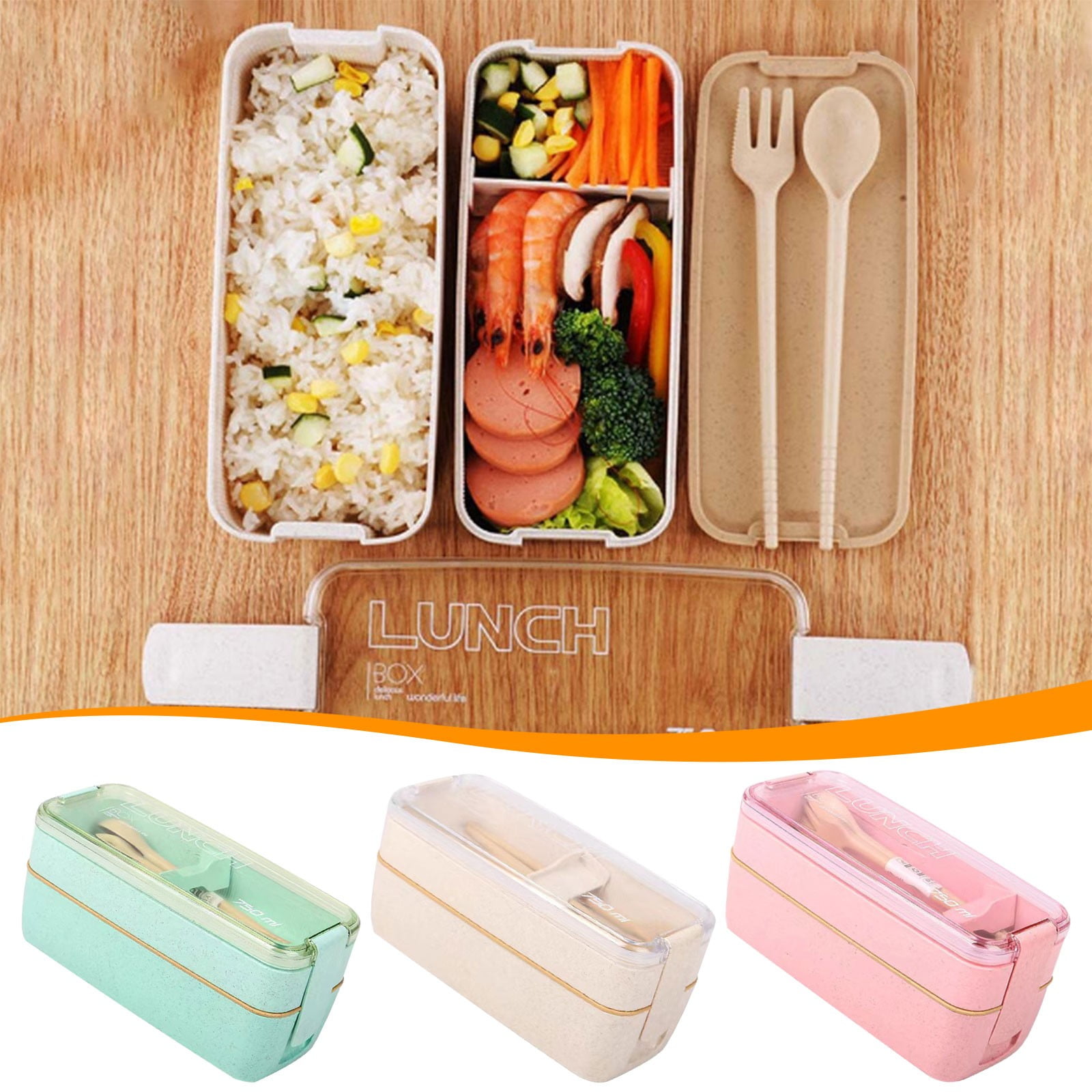 Wheatss Straw Lunch Box Transparent Lid Double Layer Plastic Lunch ...