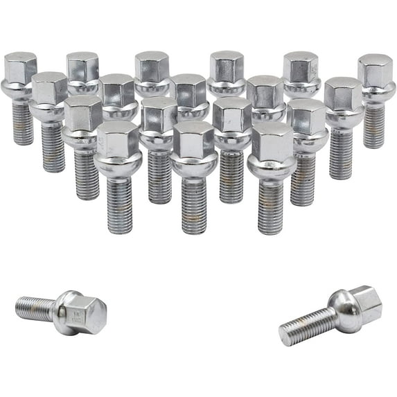 Wheel Accessories Parts Set of 20 Chrome 14x1.5 Lug Bolts Ball Seat (R12) 28mm Shank Length, M14 ...
