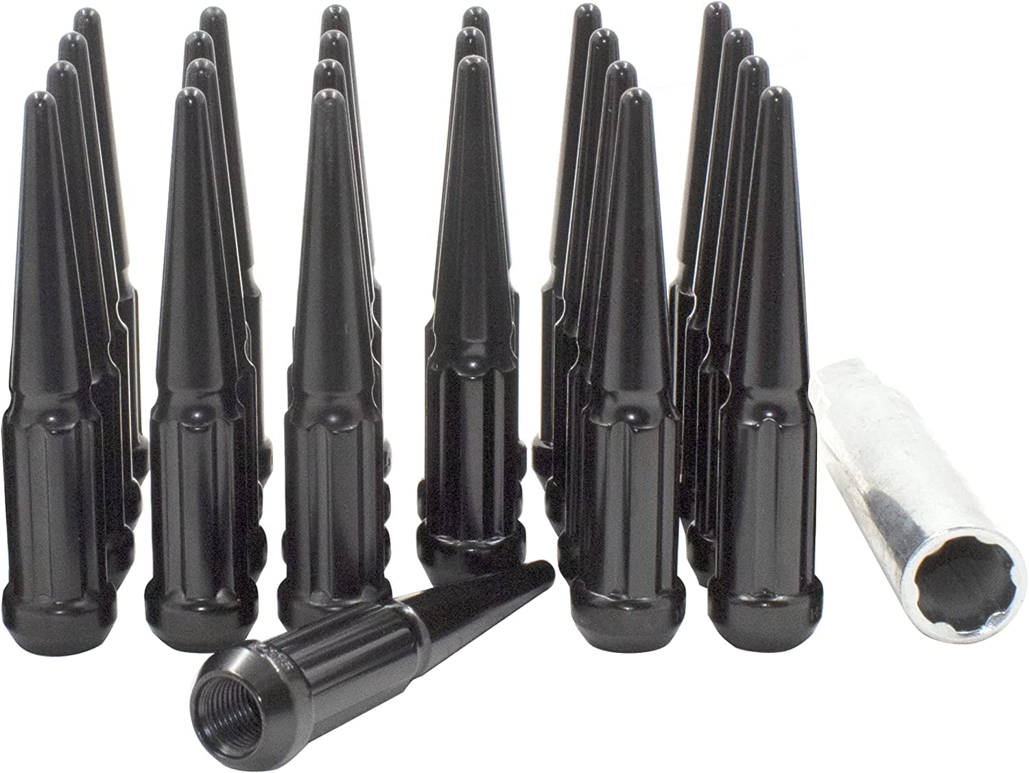 Wheel Accessories Parts Set of 24 Black Spiked Solid Metal Lug Nuts M12x1.25 Thread 4.4 Inch ...