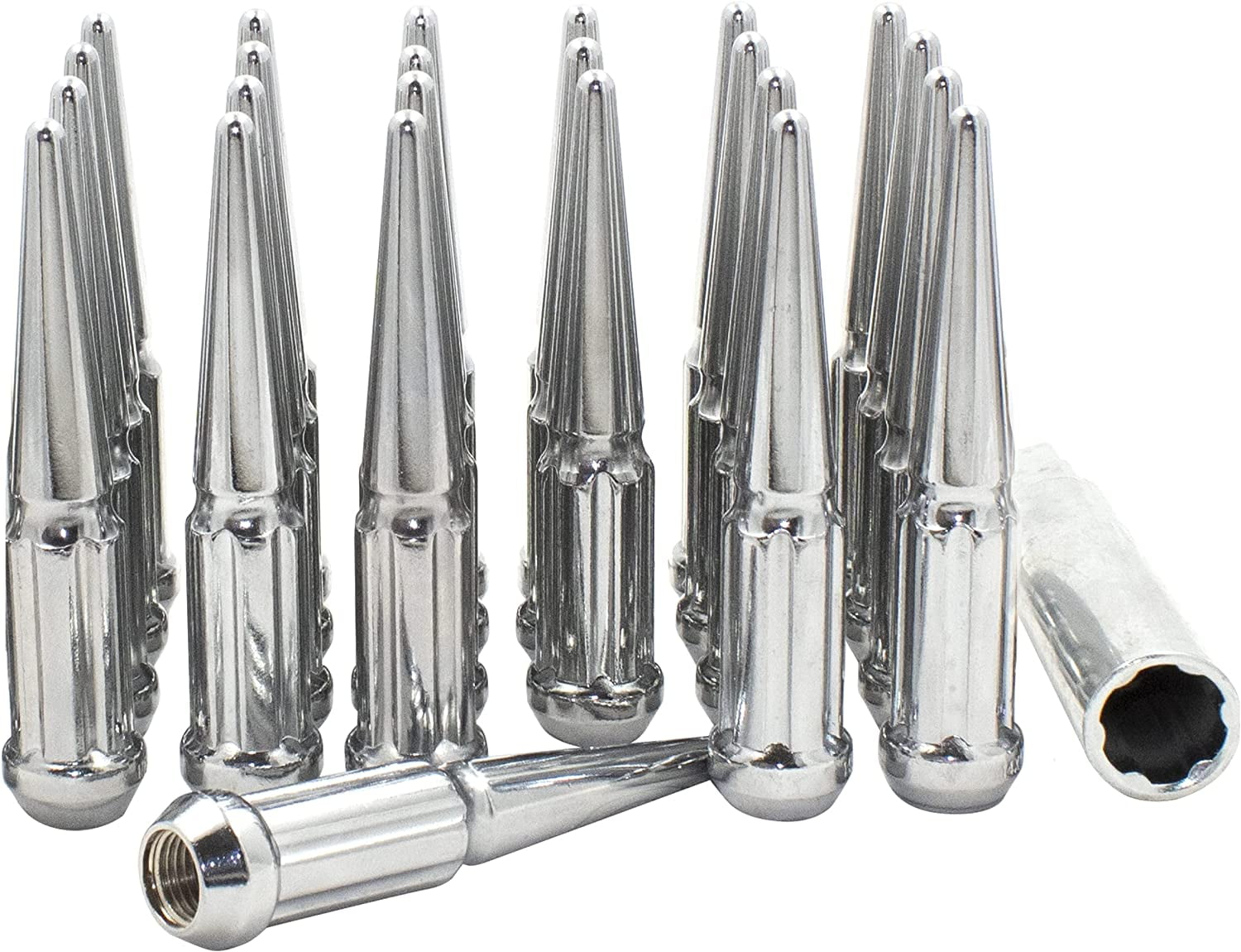 Wheel Accessories Parts 24 Pcs Chrome Spiked Solid Metal Lug Nuts M12x1.5 Thread 4.4 Inch for ...