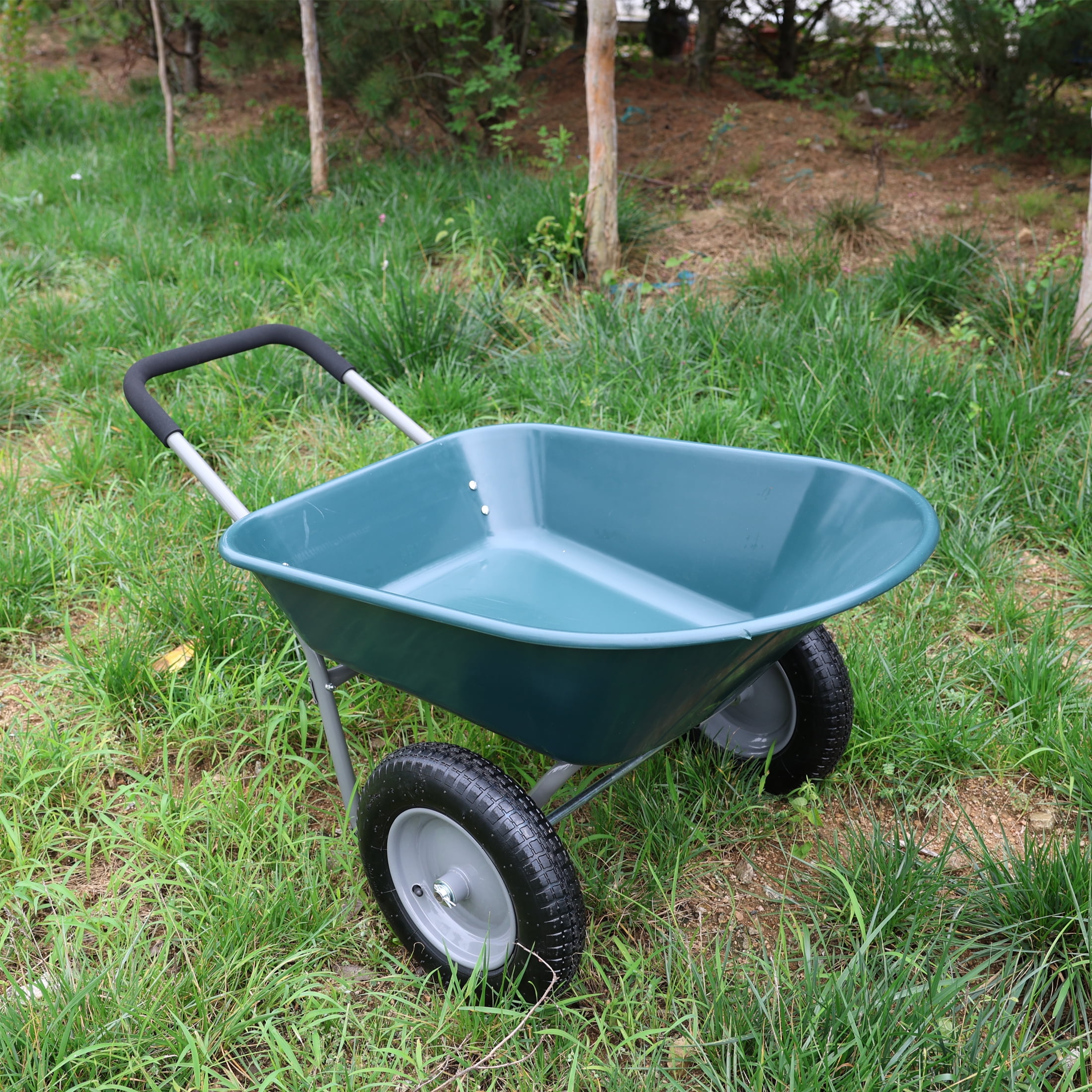 Wheel Barrow Two Wheeled Trolley for Green Garden 15 inch Pneumatic ...