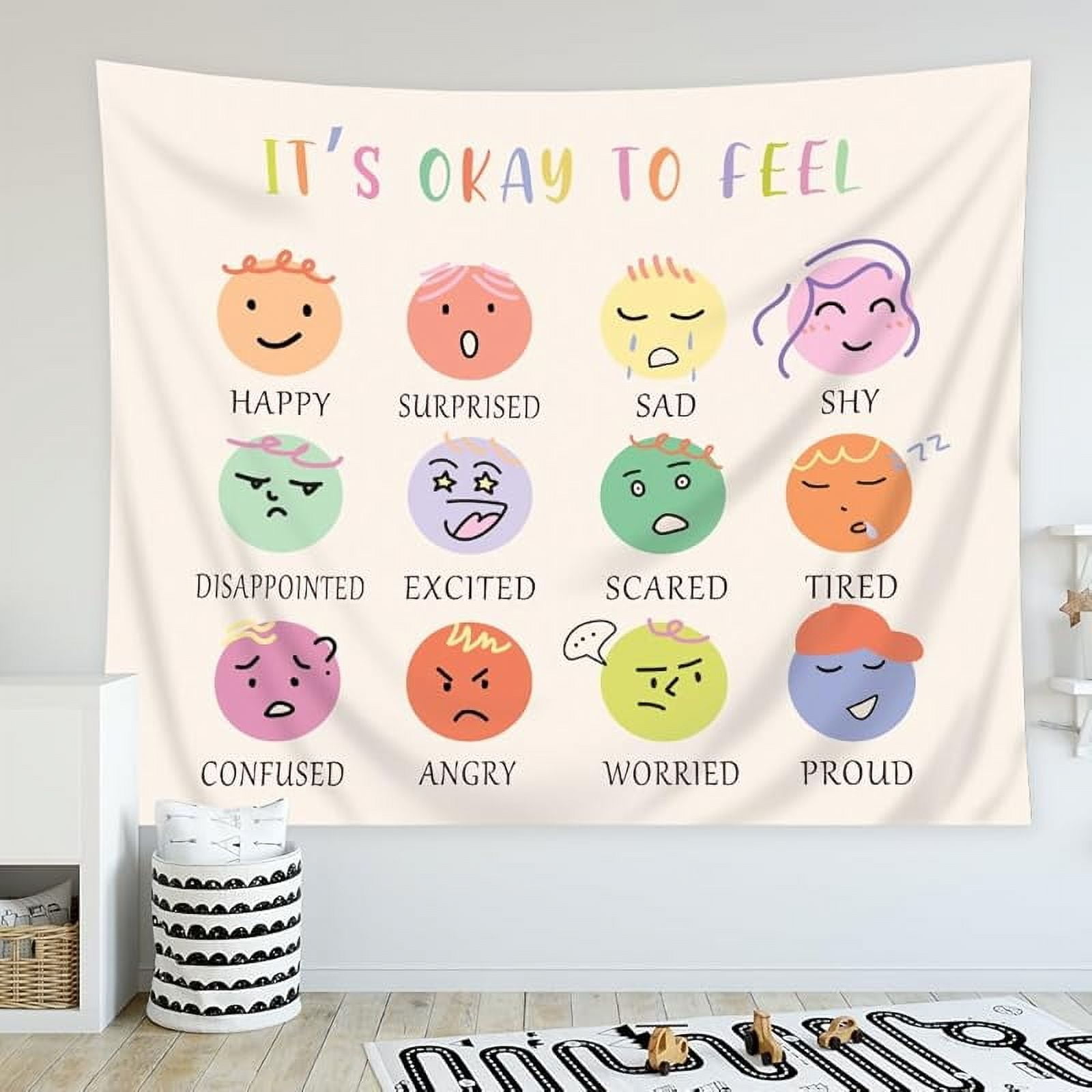 Wheel of Feelings Tapestry Mental Health Kids Behavior Chart Wall Art ...