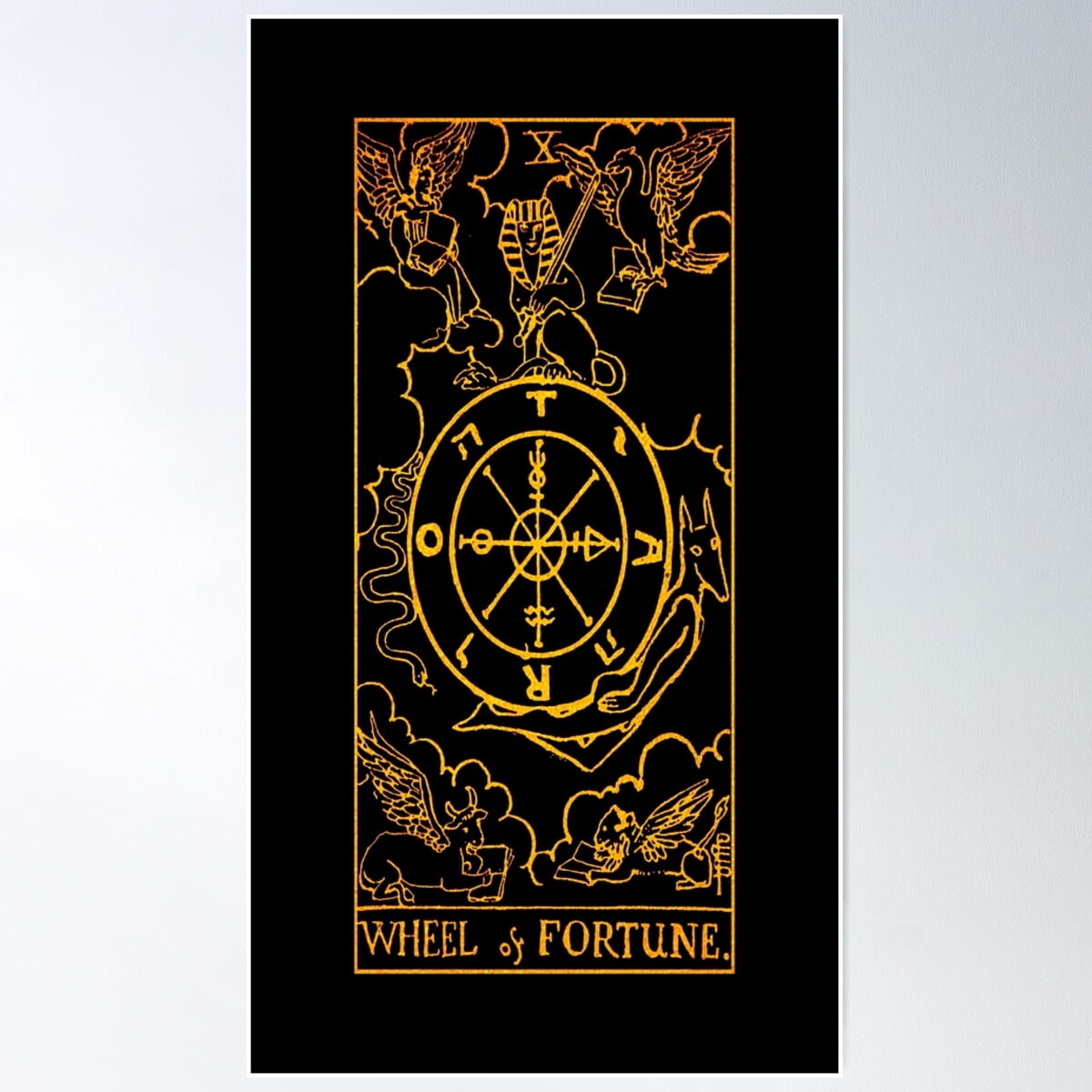 Wheel Of Fortune Tarot Card | Gold And Black | Major Arcana Of The Rws ...
