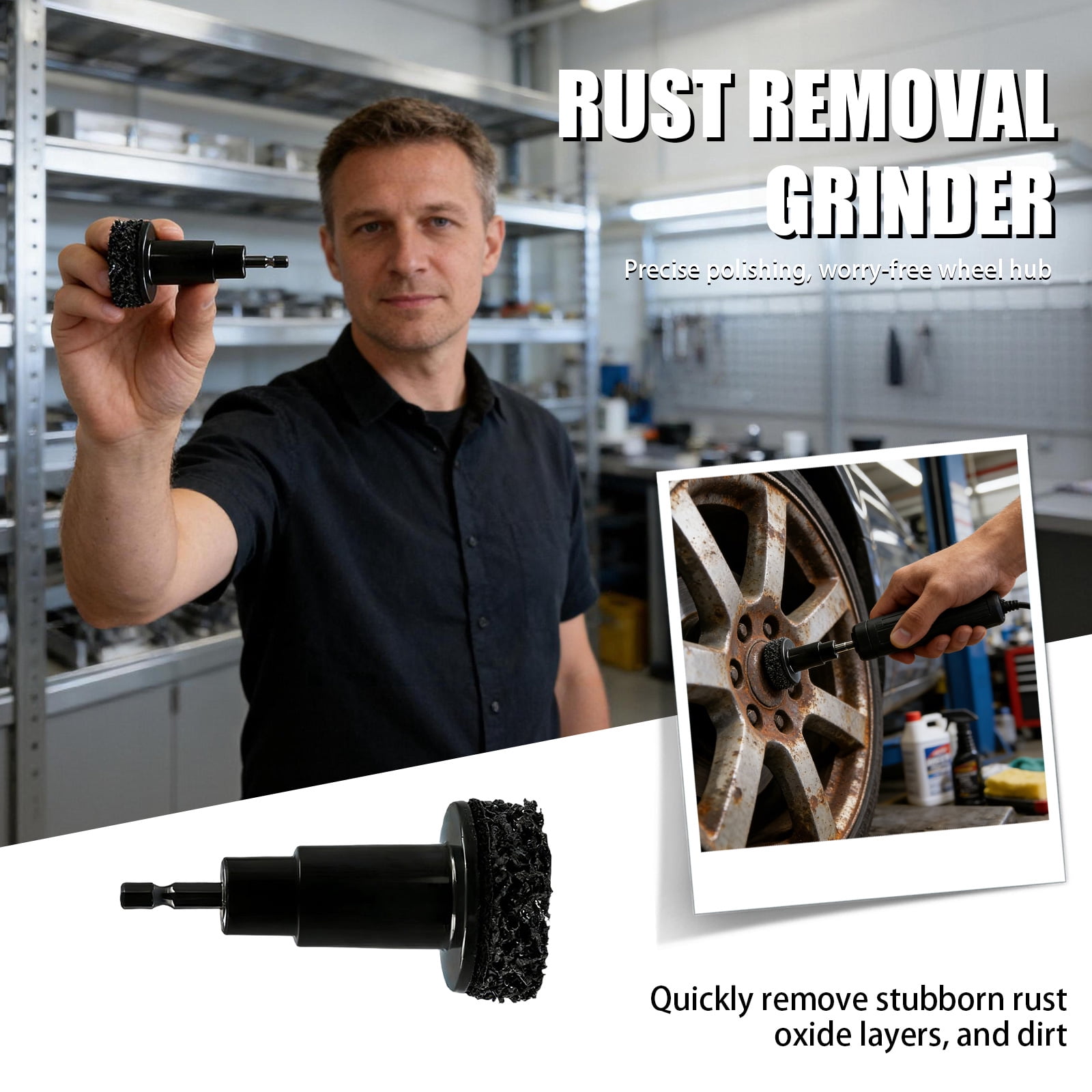 Wheel Hub Rust Removal Kit – Black Diamond Grinding Head, Professional ...