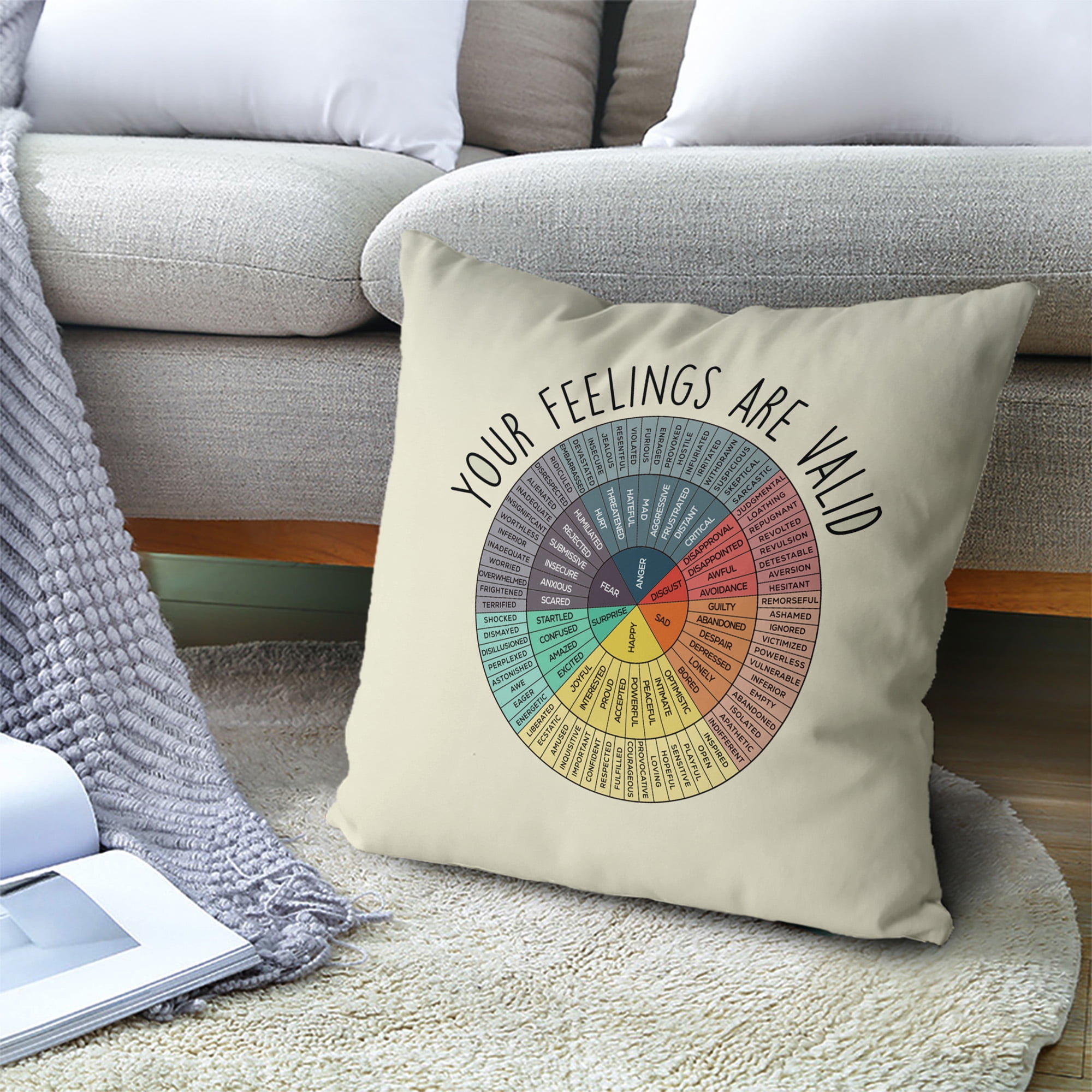 Wheel Of Emotions Pillow,Feelings Wheel Throw Pillow Case,Emotion Wheel ...