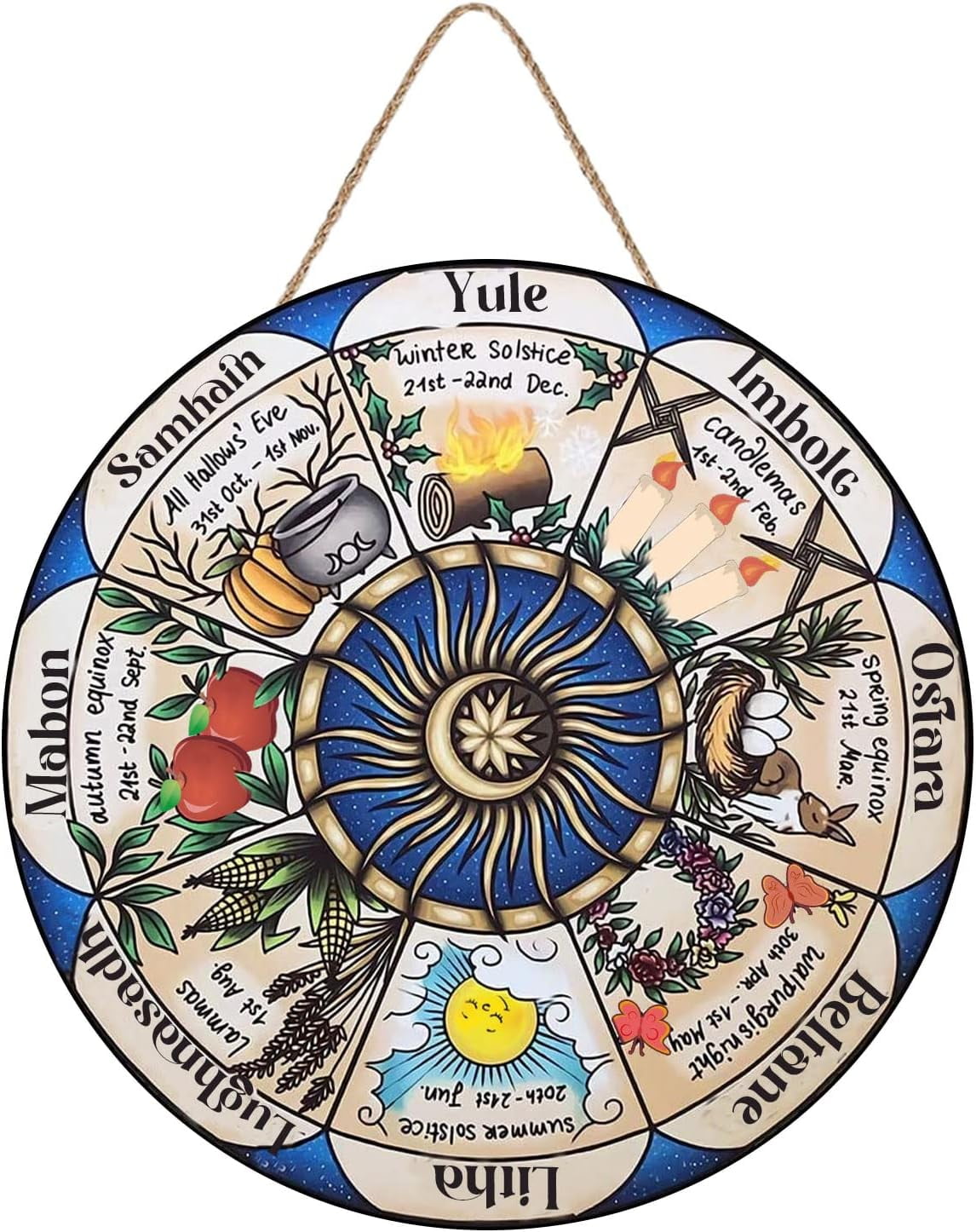 Wheel Of The Year Rustic Round Hanging Wood Sign, Sabbats Pagan Witch ...