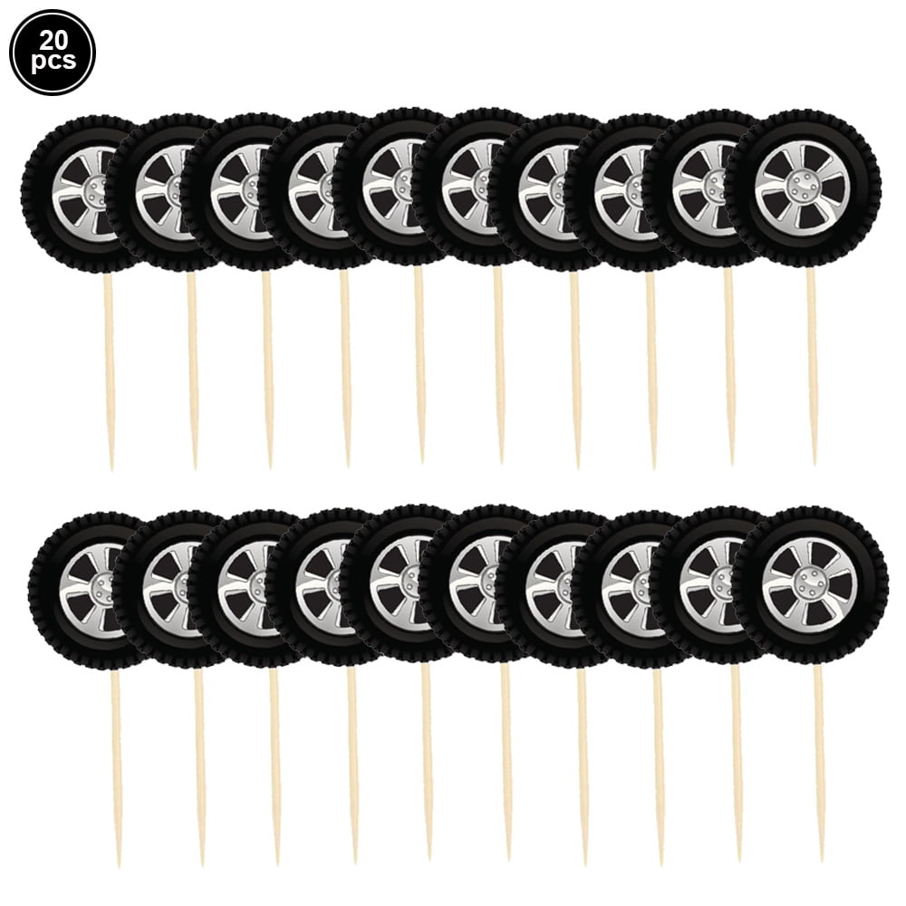 Wheel Racing Car Party Cake Decor Tire Cupcake Topper Mini Checkered ...