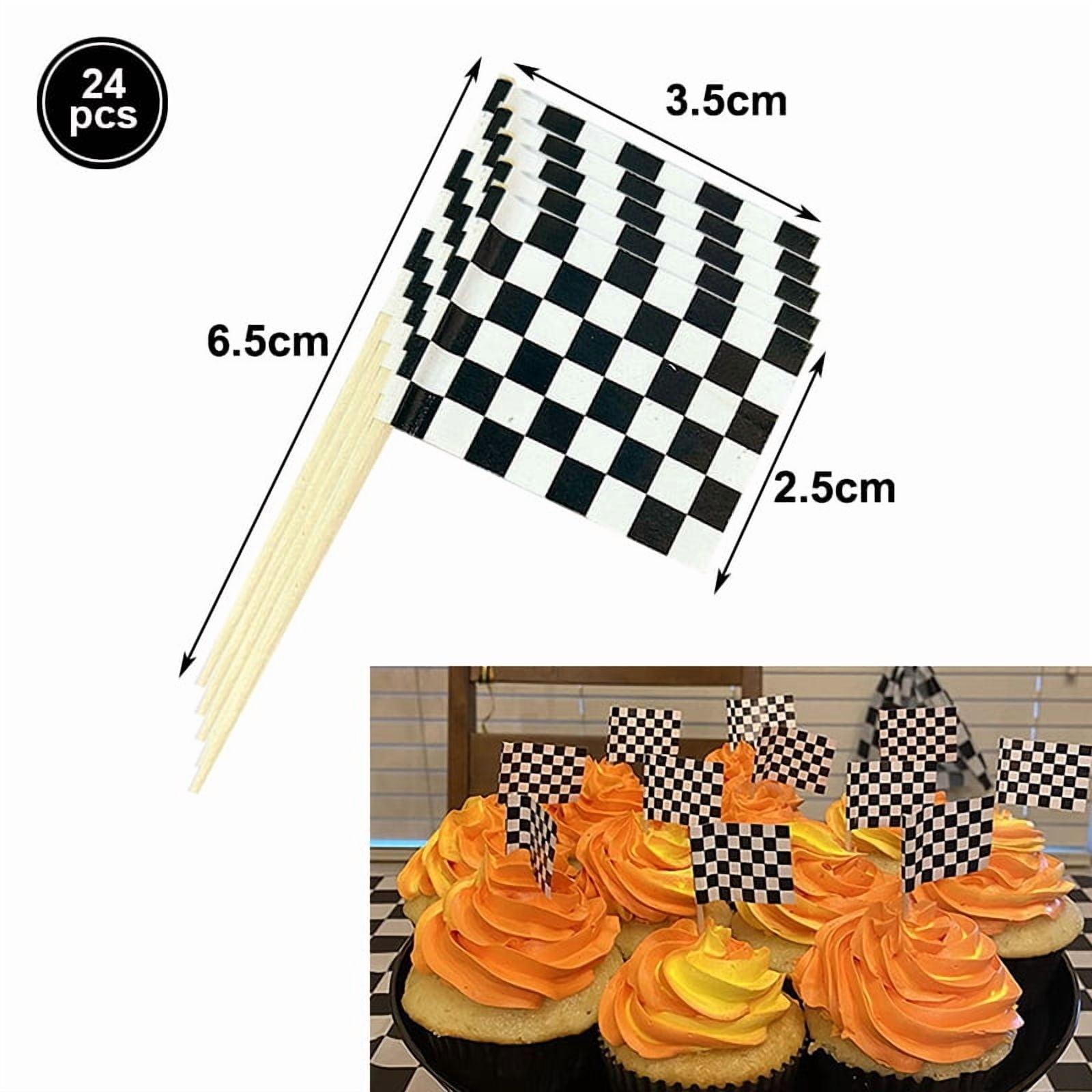 Wheel Racing Car Party Cake Decor Tire Cupcake Topper Mini Checkered ...