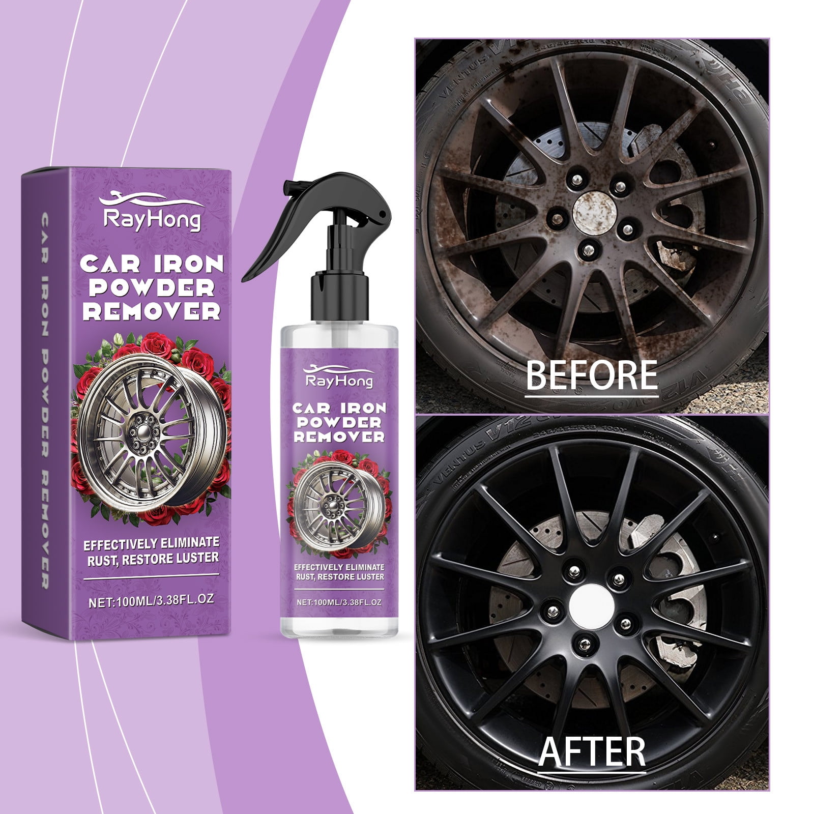 Wheel Rust Remover Spray - Safe & Effective 100ml Formula for Steel ...