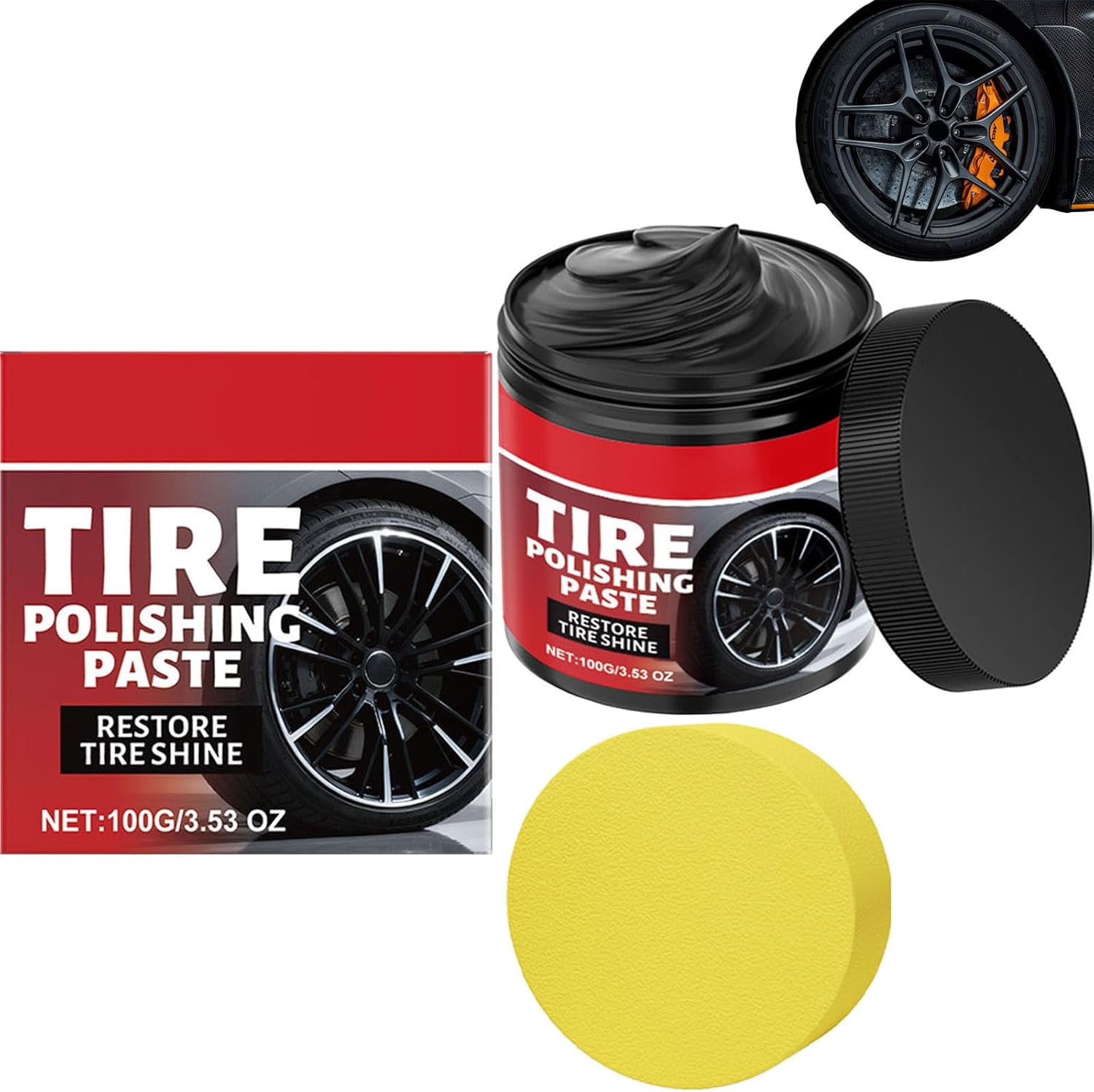 Wheel Shine Balm with Sponge Applicator, Tire Polishing Paste ...