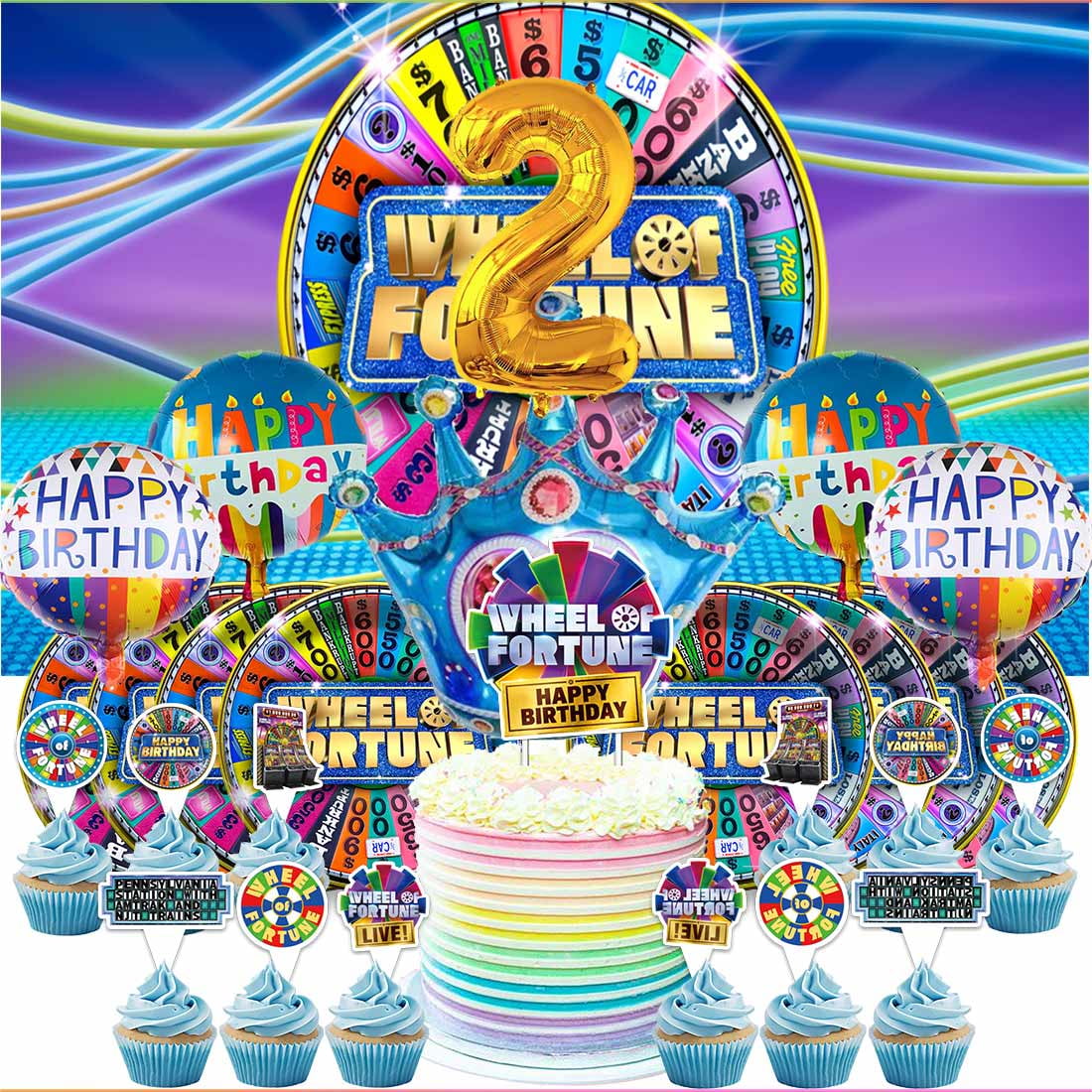 Wheel of Fortune 2nd Tableware Balloons Cake Toppers Backdrop Banner ...
