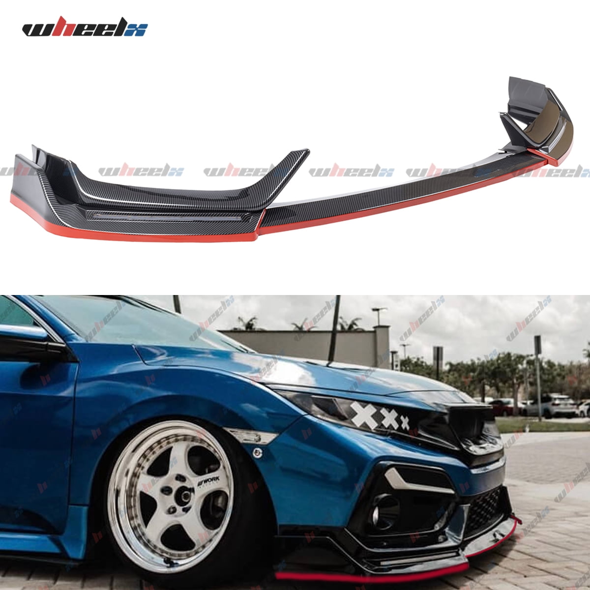 WheelX Front Bumper Lip W/Light Compatible with 2016-2021 Honda Civic ...