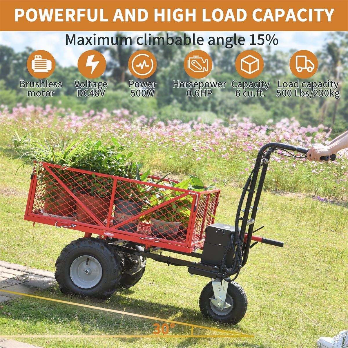 Wheelbarrow Utility Cart, Electric Powered Cart, 48V28Ah 500W Capacity ...