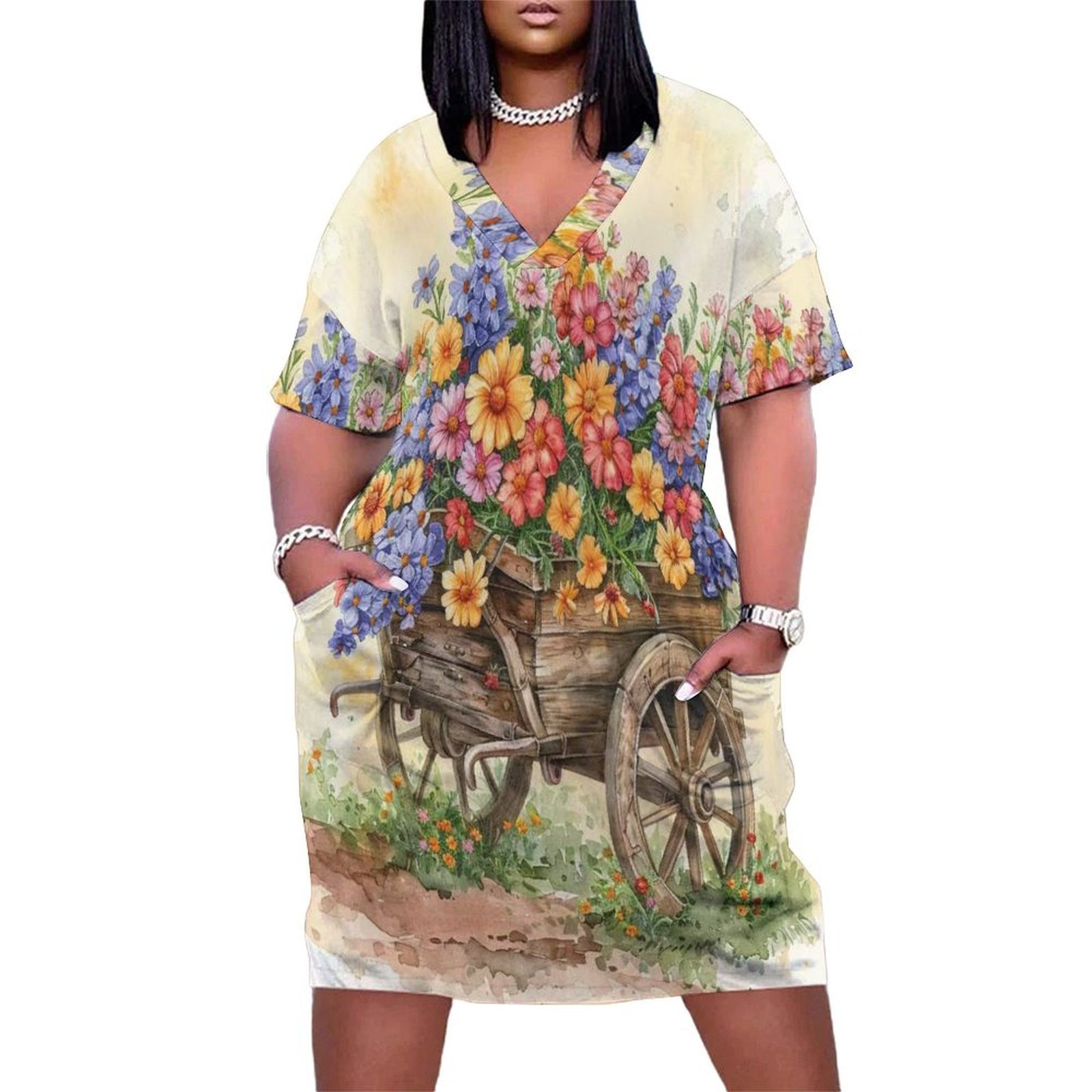 Wheelbarrow with Flowers Loose Pocket Dress Dresses Summer Summer ...