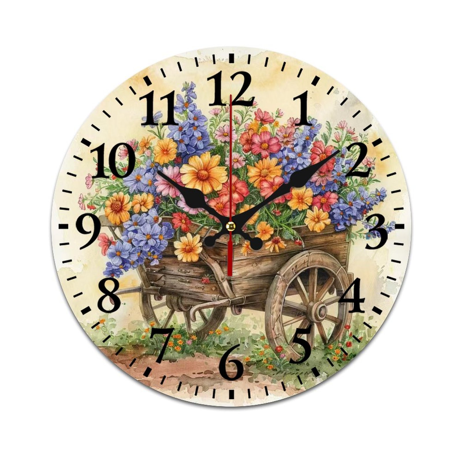 Wheelbarrow with Flowers Wall Clock Modern Design Clocks Wall Hanging ...