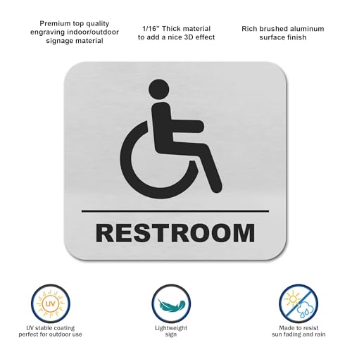 Wheelchair Accessible Restroom Signs – Stylish Brushed Aluminum Men and ...