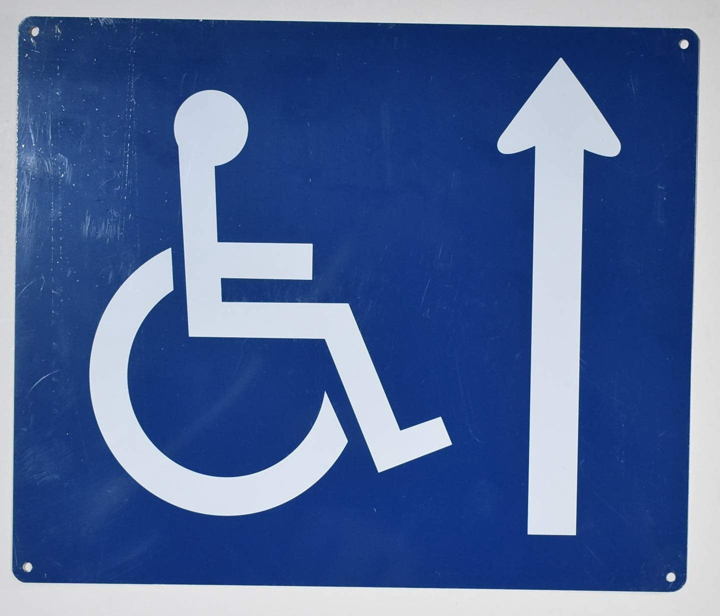 Wheelchair Accessible Sign with Ahead Arrow -(White/Blue,Aluminium ...